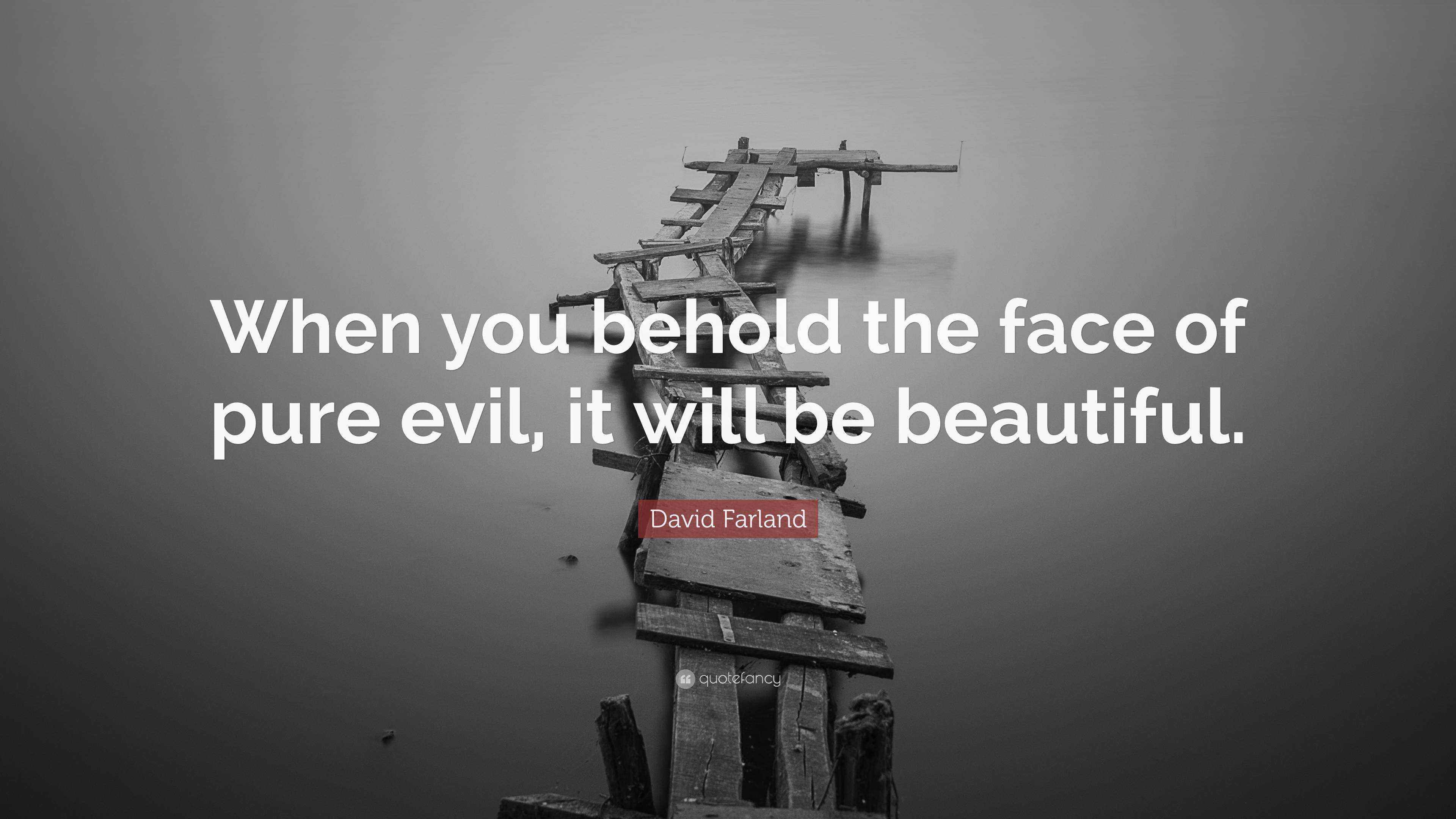 David Farland Quote: “When you behold the face of pure evil, it will be ...