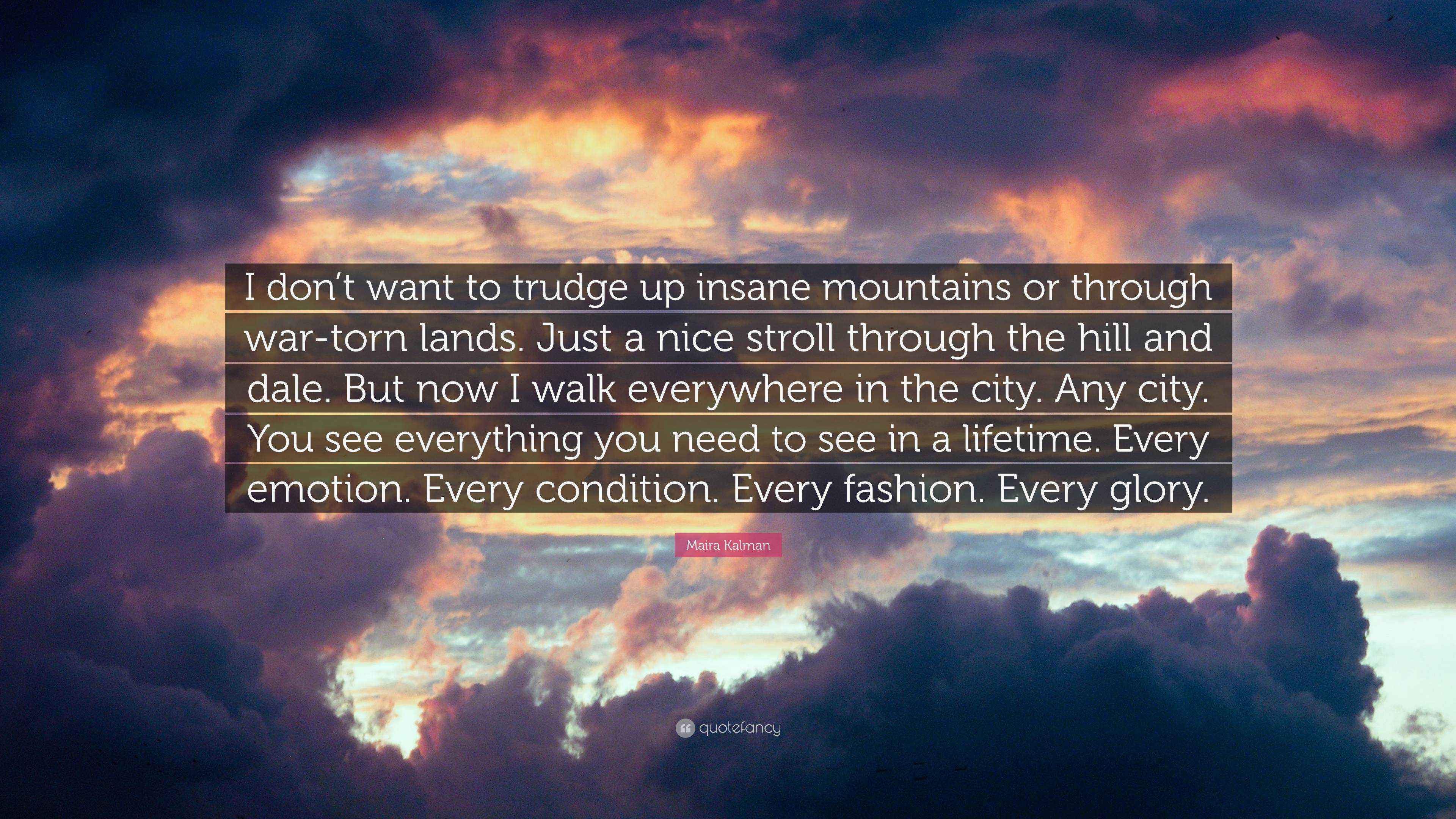 Maira Kalman Quote: “I don’t want to trudge up insane mountains or ...