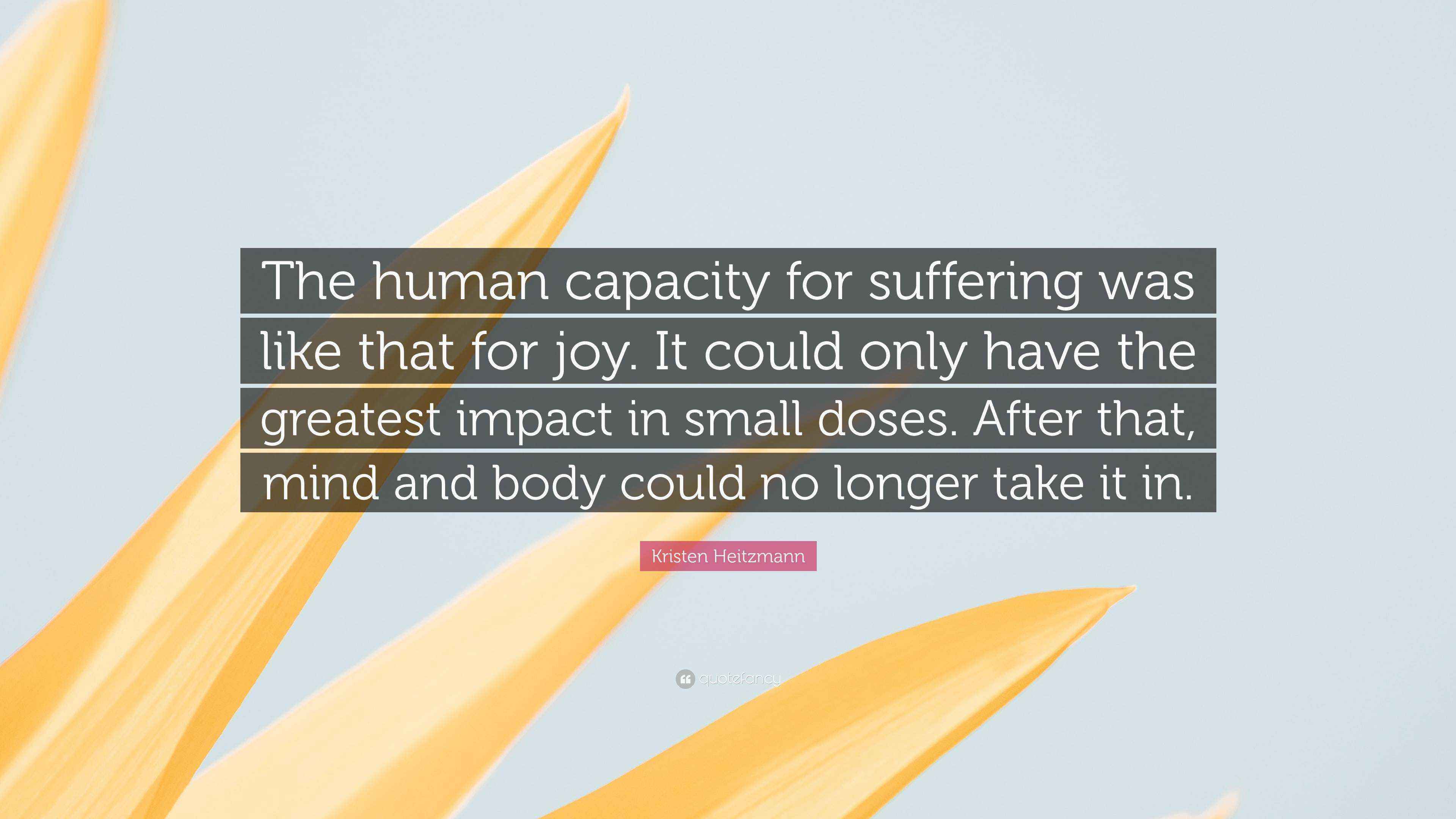 Kristen Heitzmann Quote: “The human capacity for suffering was like ...