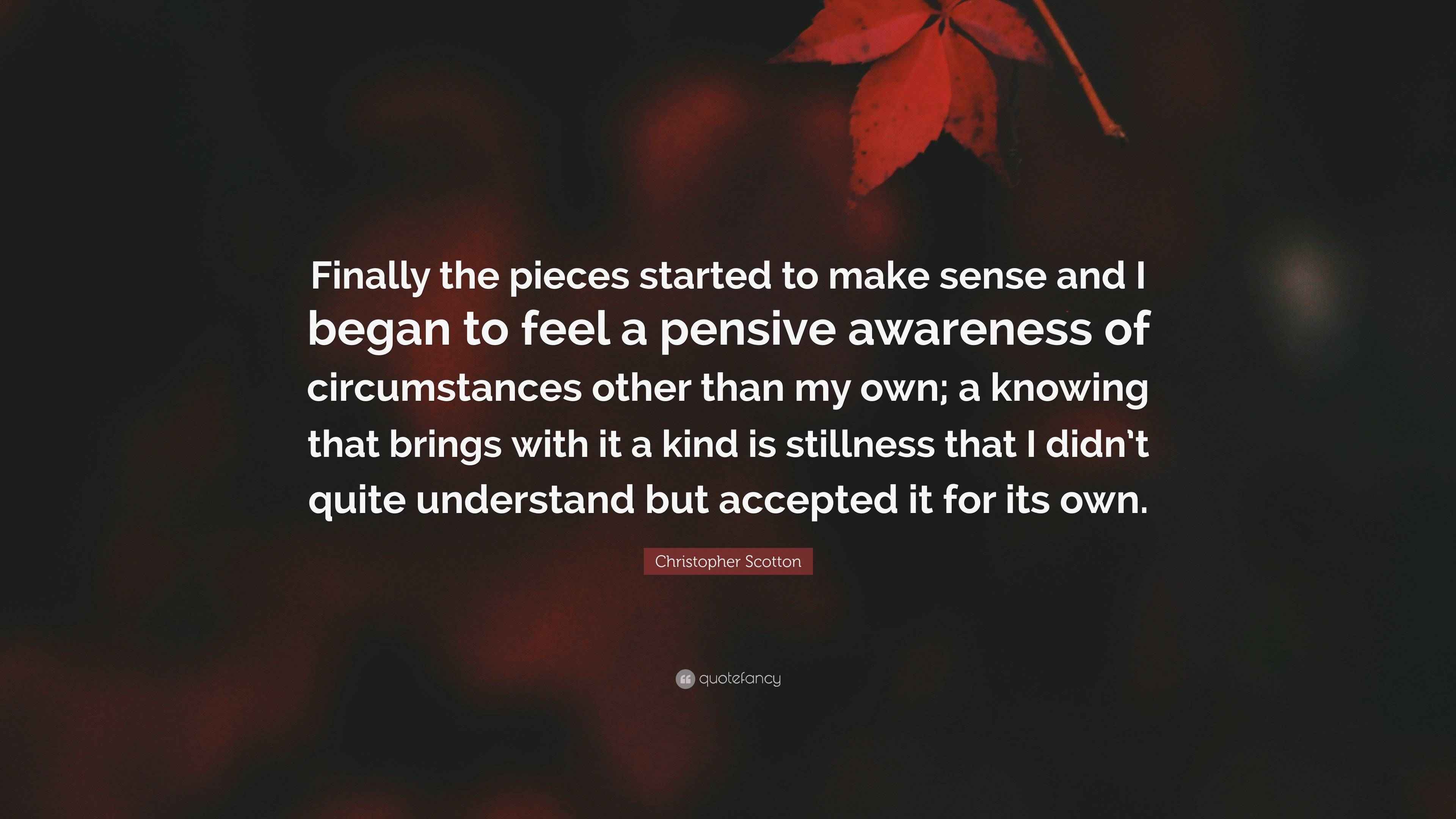 Christopher Scotton Quote: “Finally the pieces started to make sense ...