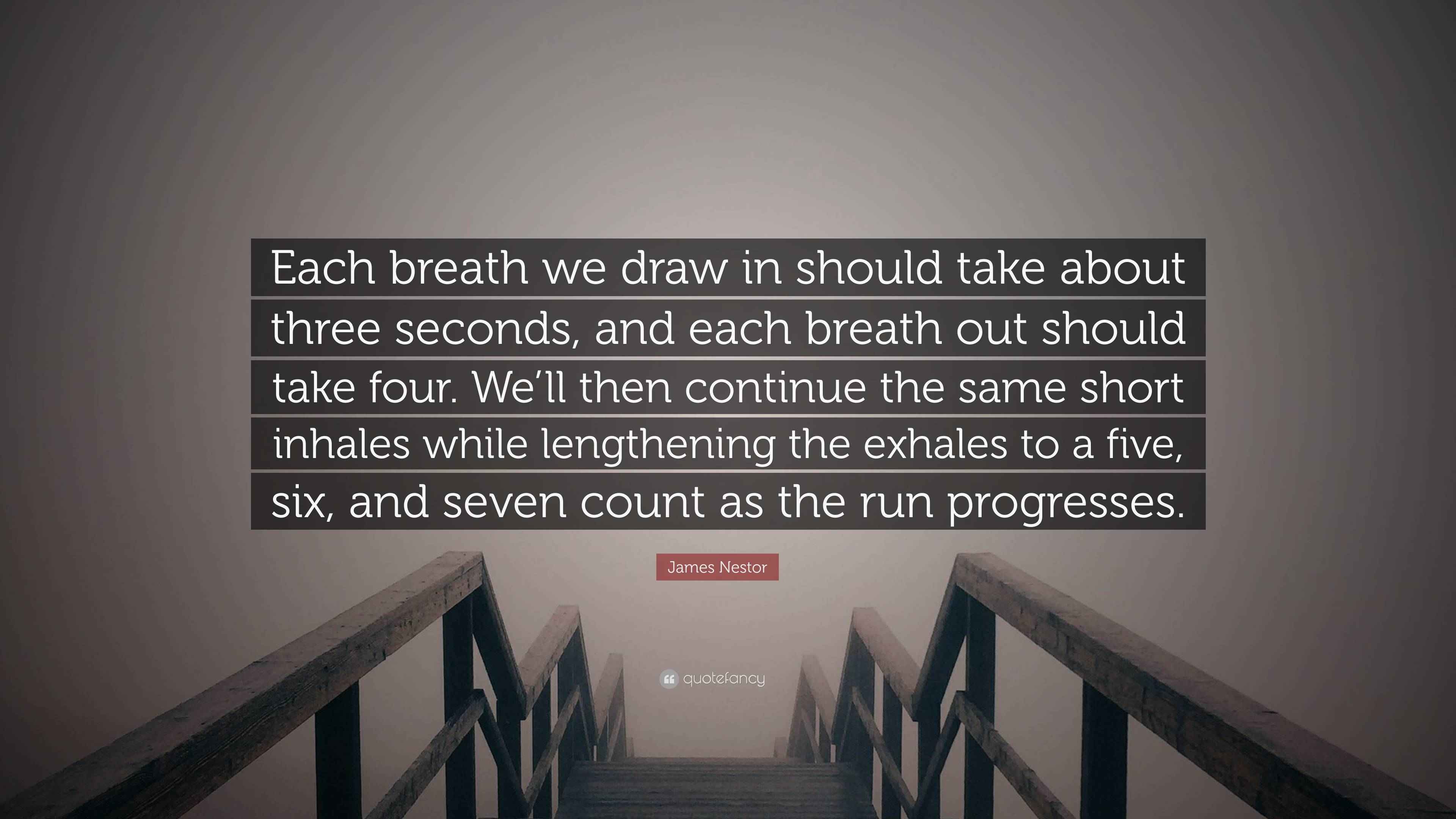 James Nestor Quote: “Each breath we draw in should take about three ...