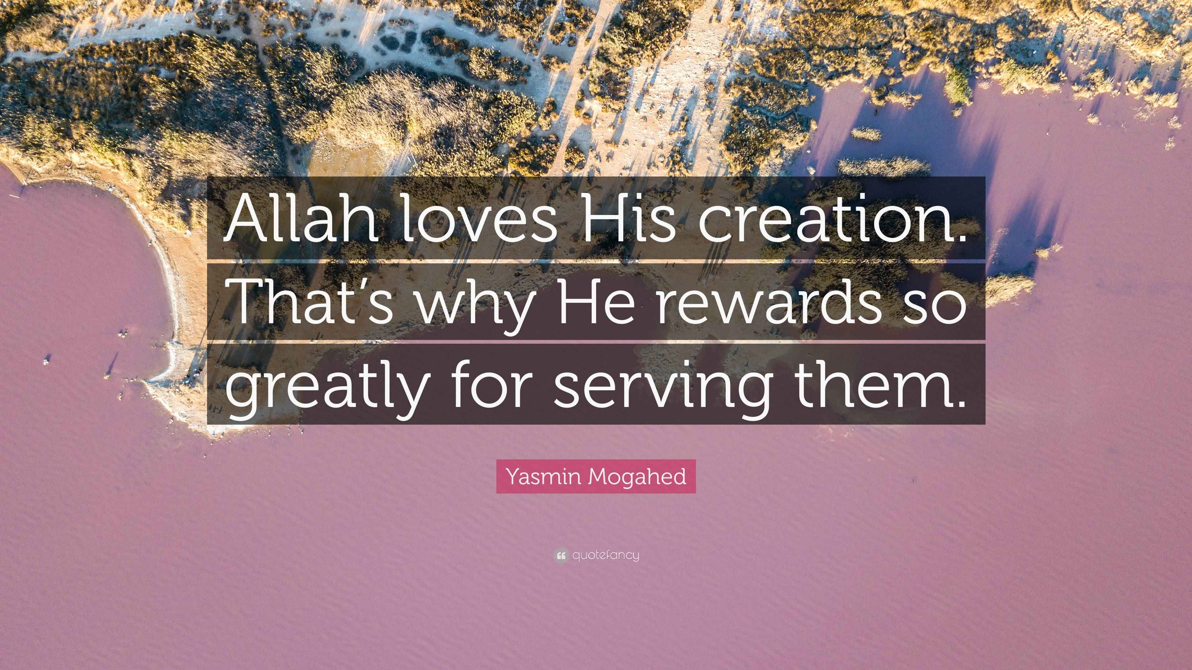 Yasmin Mogahed Quote: “Allah loves His creation. That’s why He rewards ...