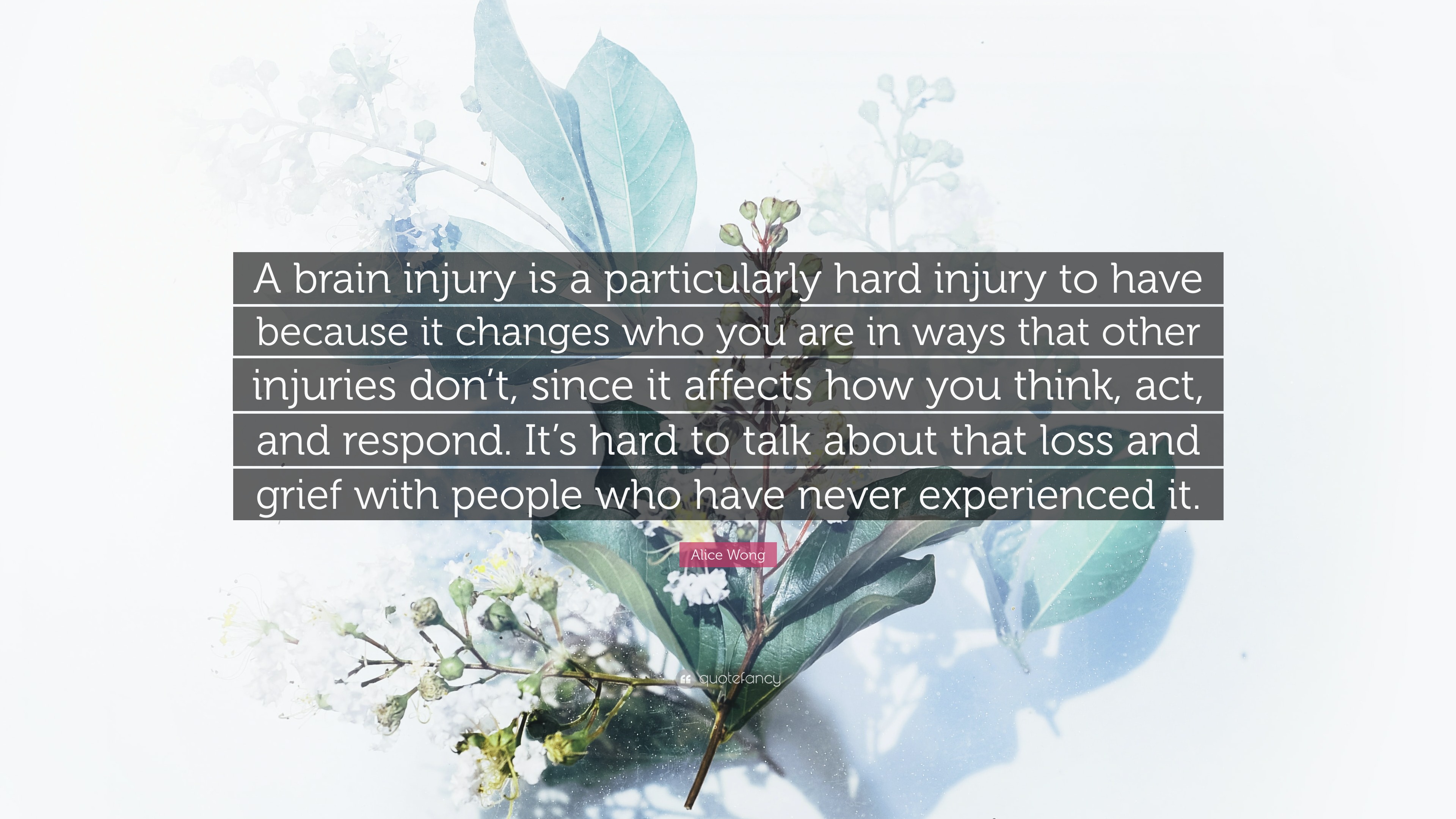 Alice Wong Quote: “A brain injury is a particularly hard injury to have ...