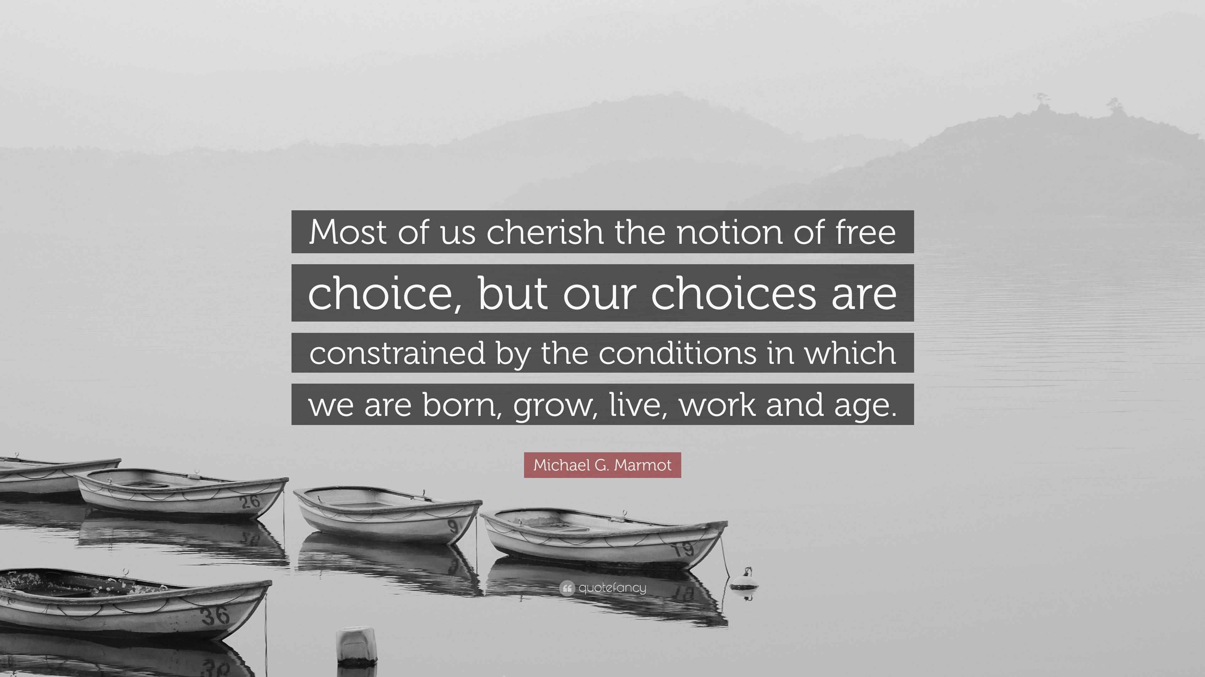 Michael G. Marmot Quote: “Most of us cherish the notion of free choice ...