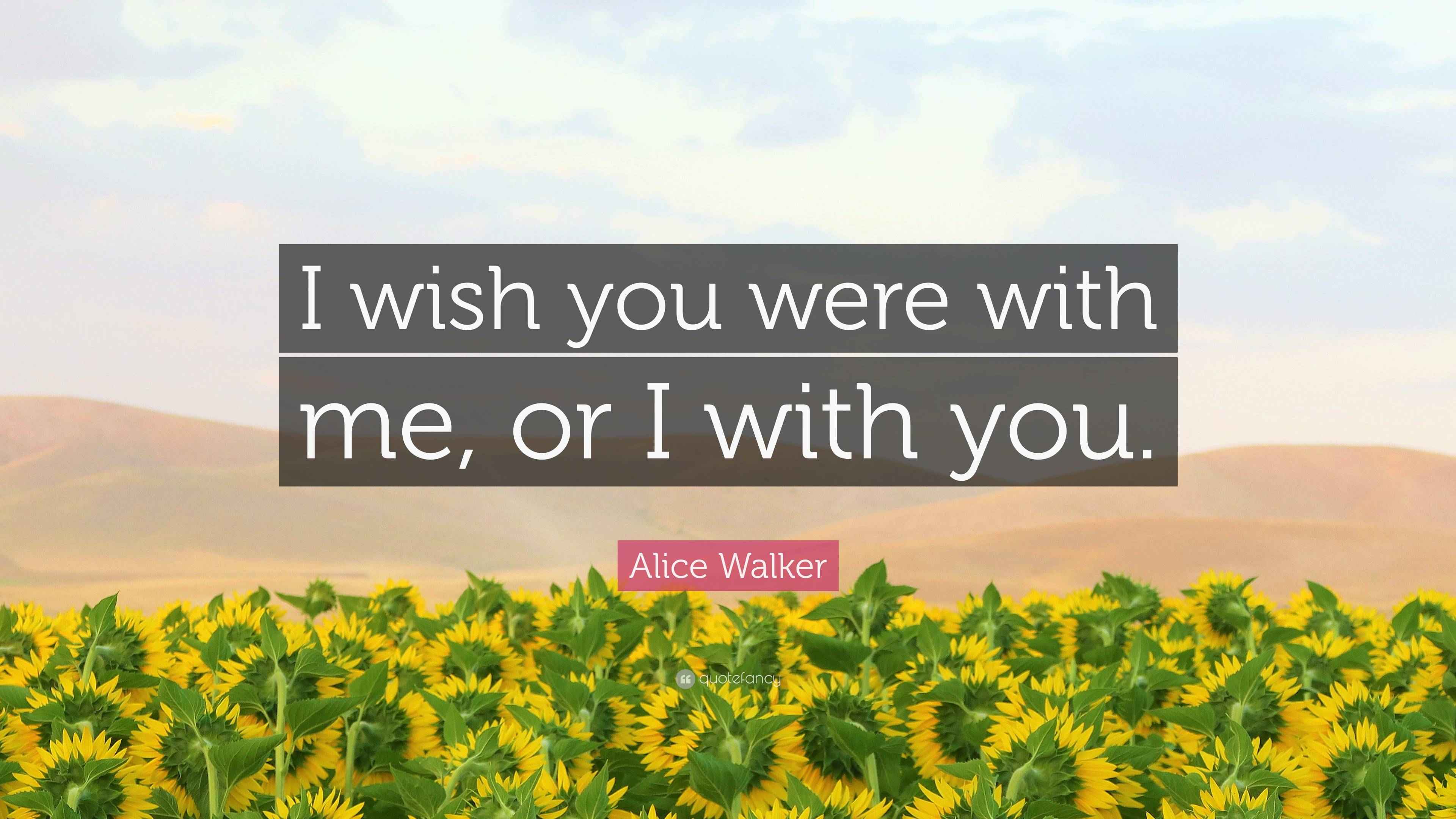 Alice Walker Quote: “I wish you were with me, or I with you.”