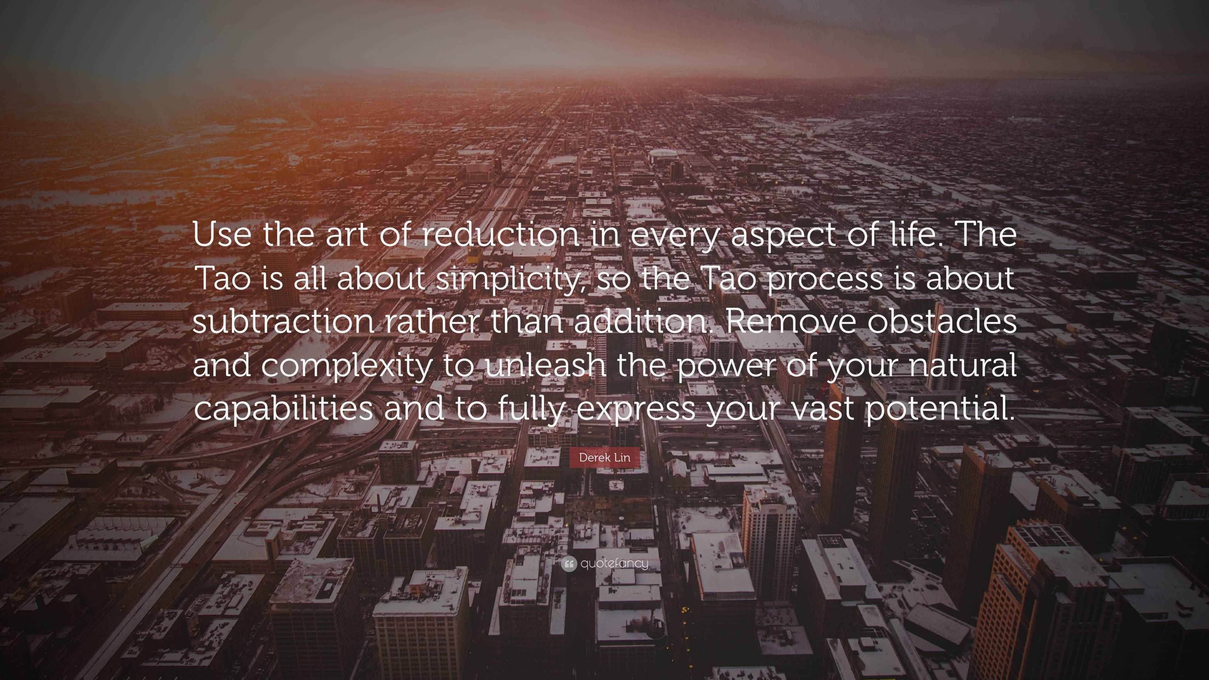 Derek Lin Quote: “Use the art of reduction in every aspect of life. The ...