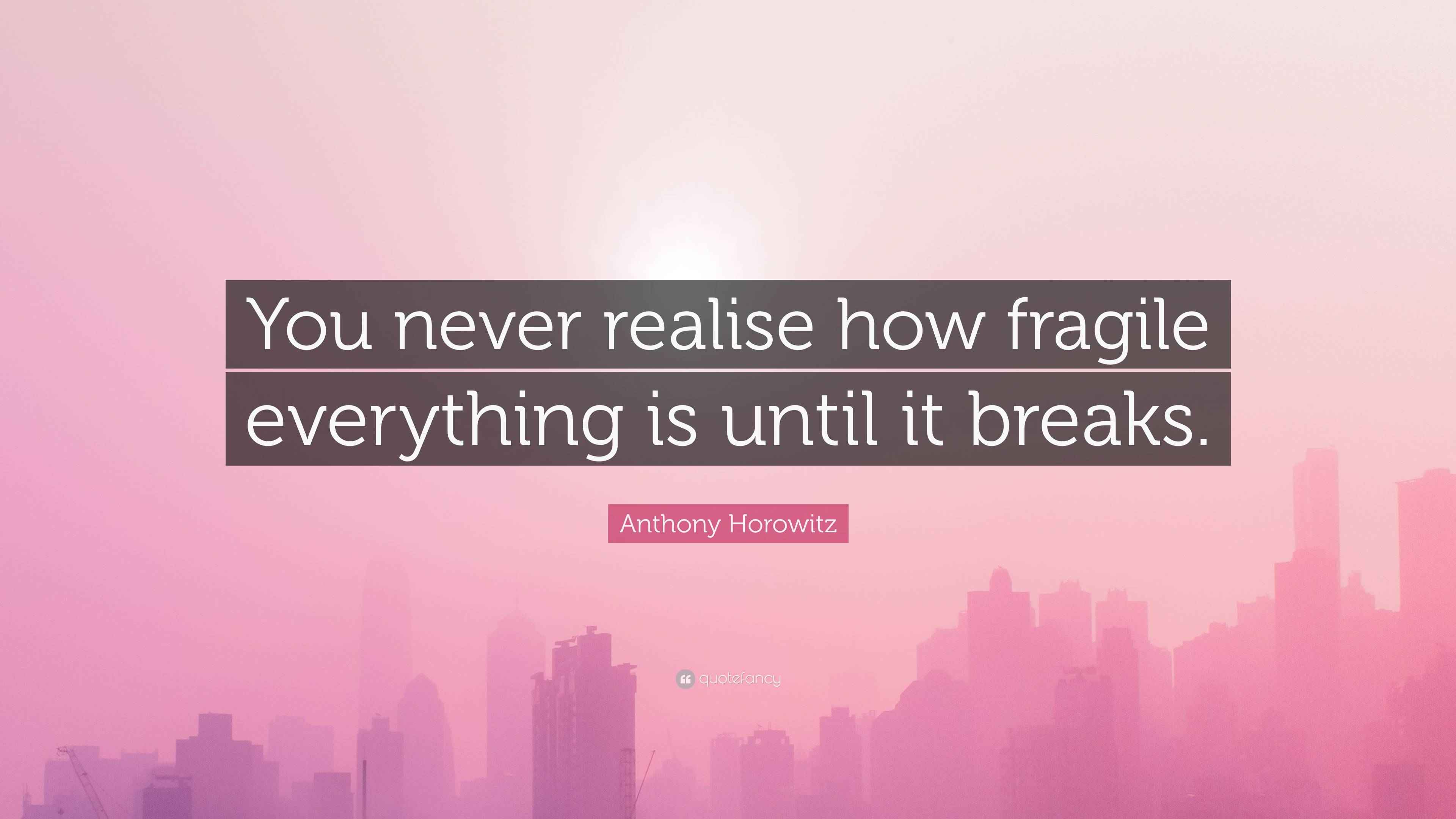 Anthony Horowitz Quote: “You never realise how fragile everything is ...