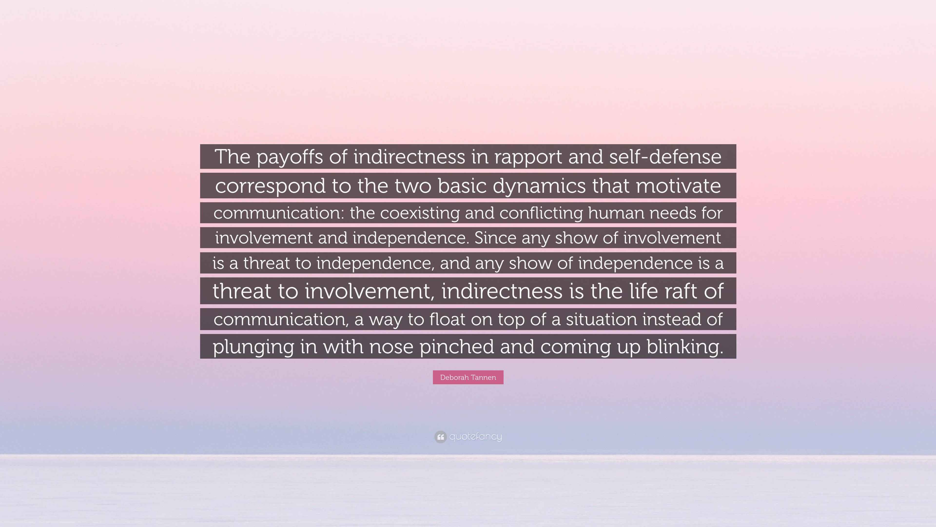 Deborah Tannen Quote: “The payoffs of indirectness in rapport and self ...
