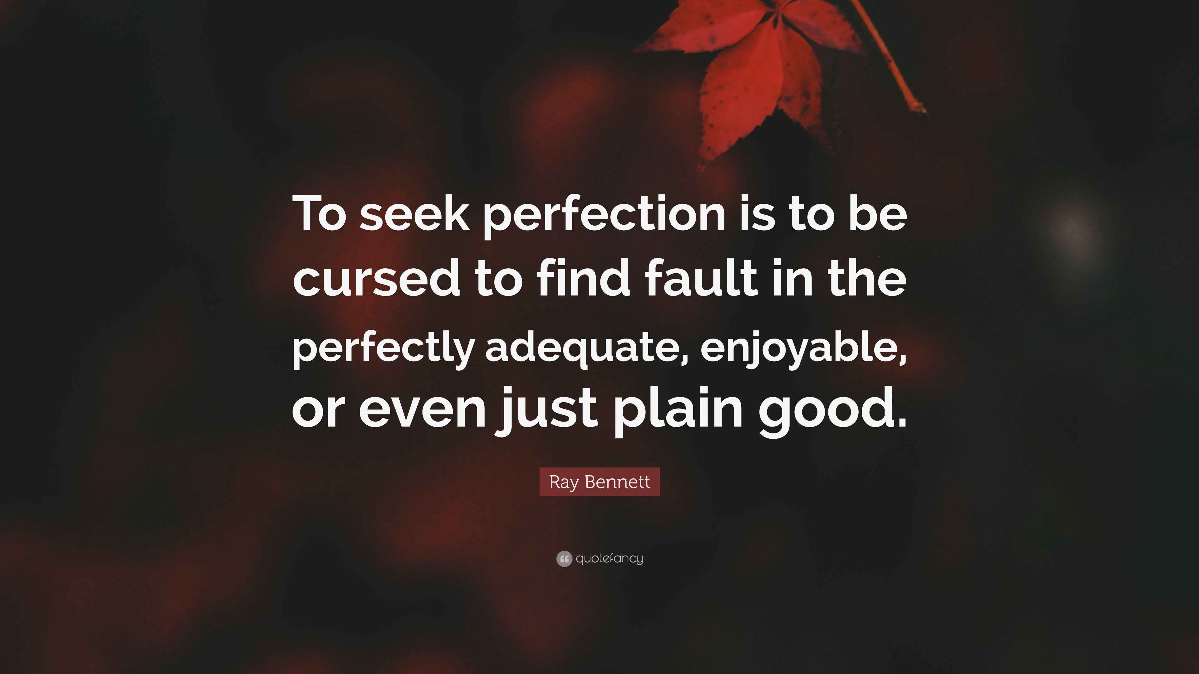 Ray Bennett Quote: “To seek perfection is to be cursed to find fault in ...