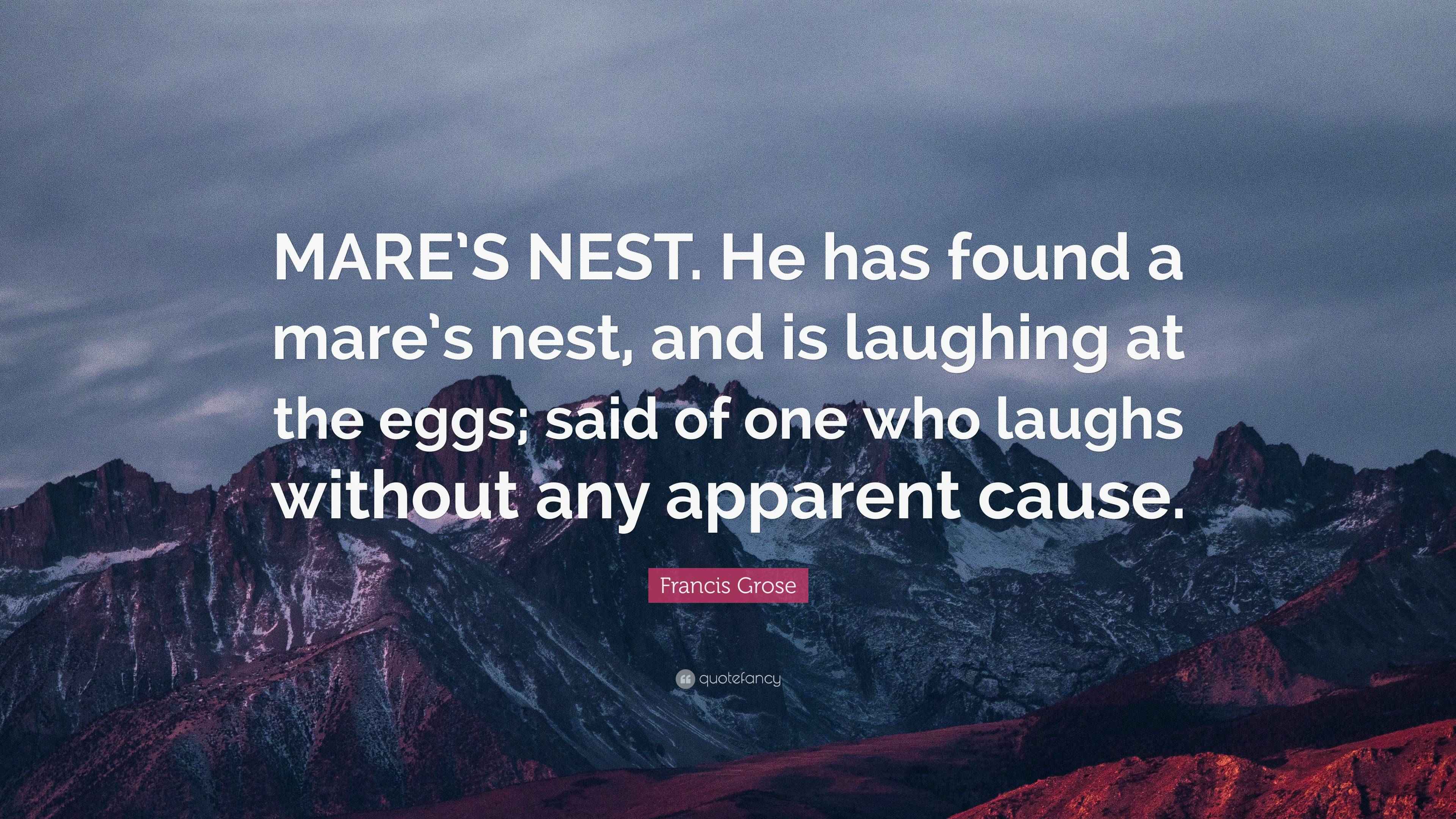 Francis Grose Quote: “MARE’S NEST. He has found a mare’s nest, and is laughing at the eggs; said ...