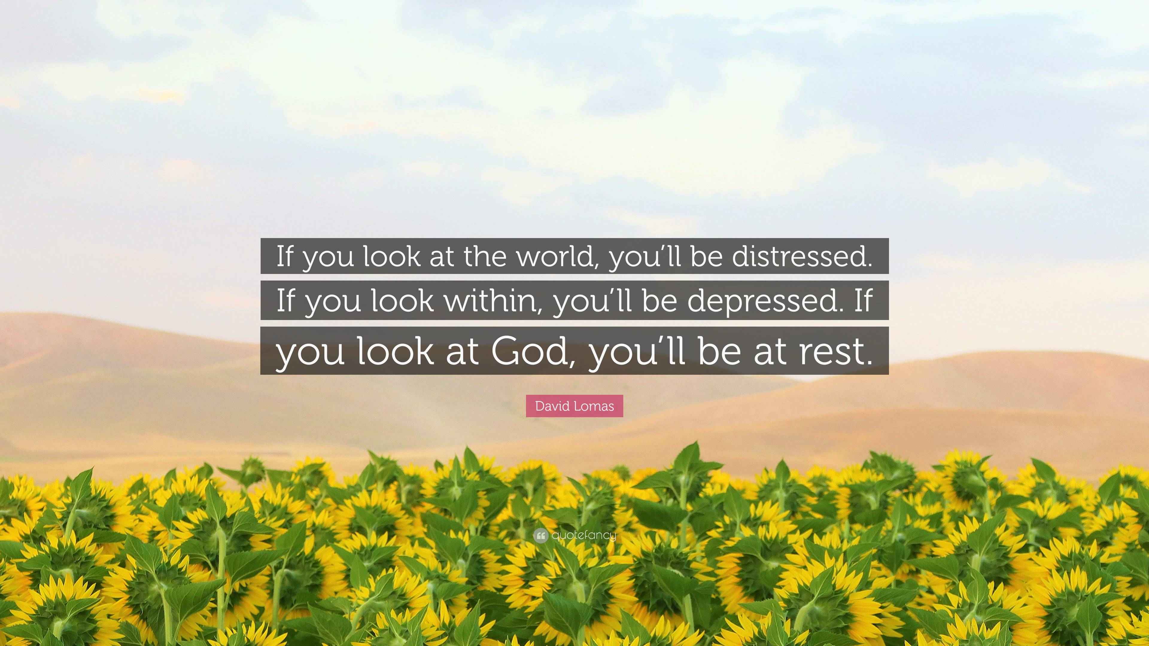 David Lomas Quote: “If you look at the world, you’ll be distressed. If ...