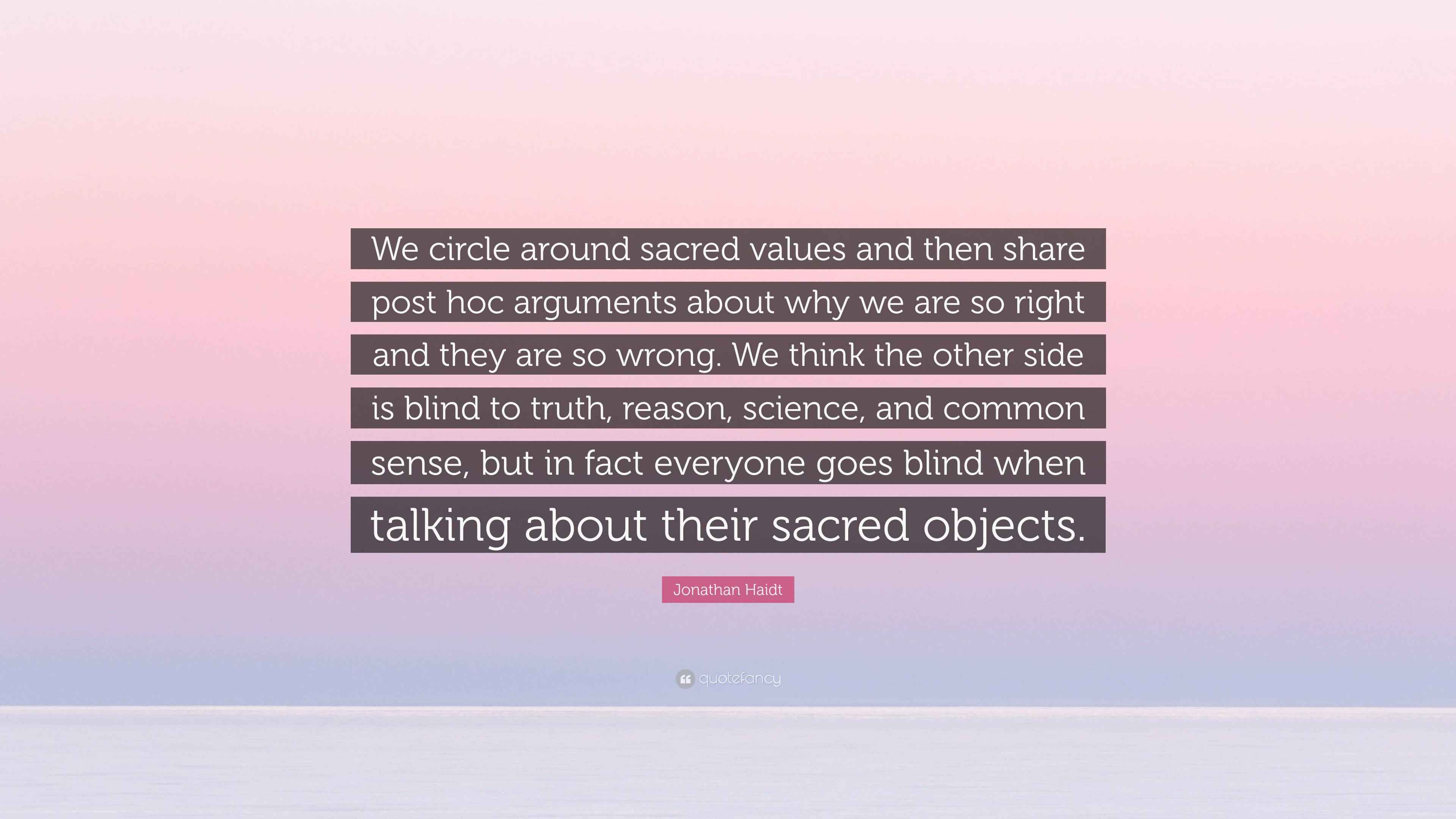 Jonathan Haidt Quote: “We circle around sacred values and then share ...