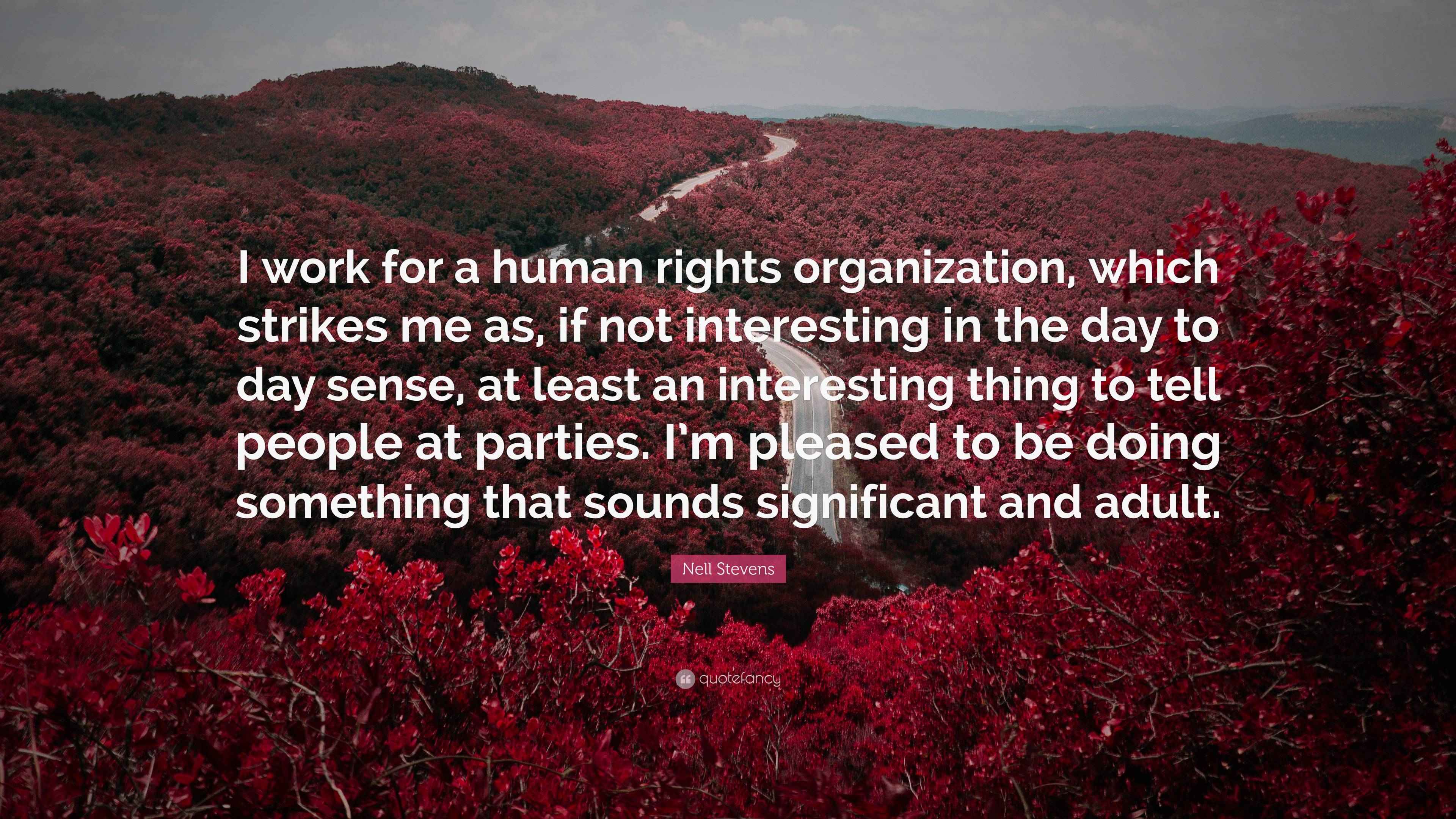 Nell Stevens Quote: “I work for a human rights organization, which ...