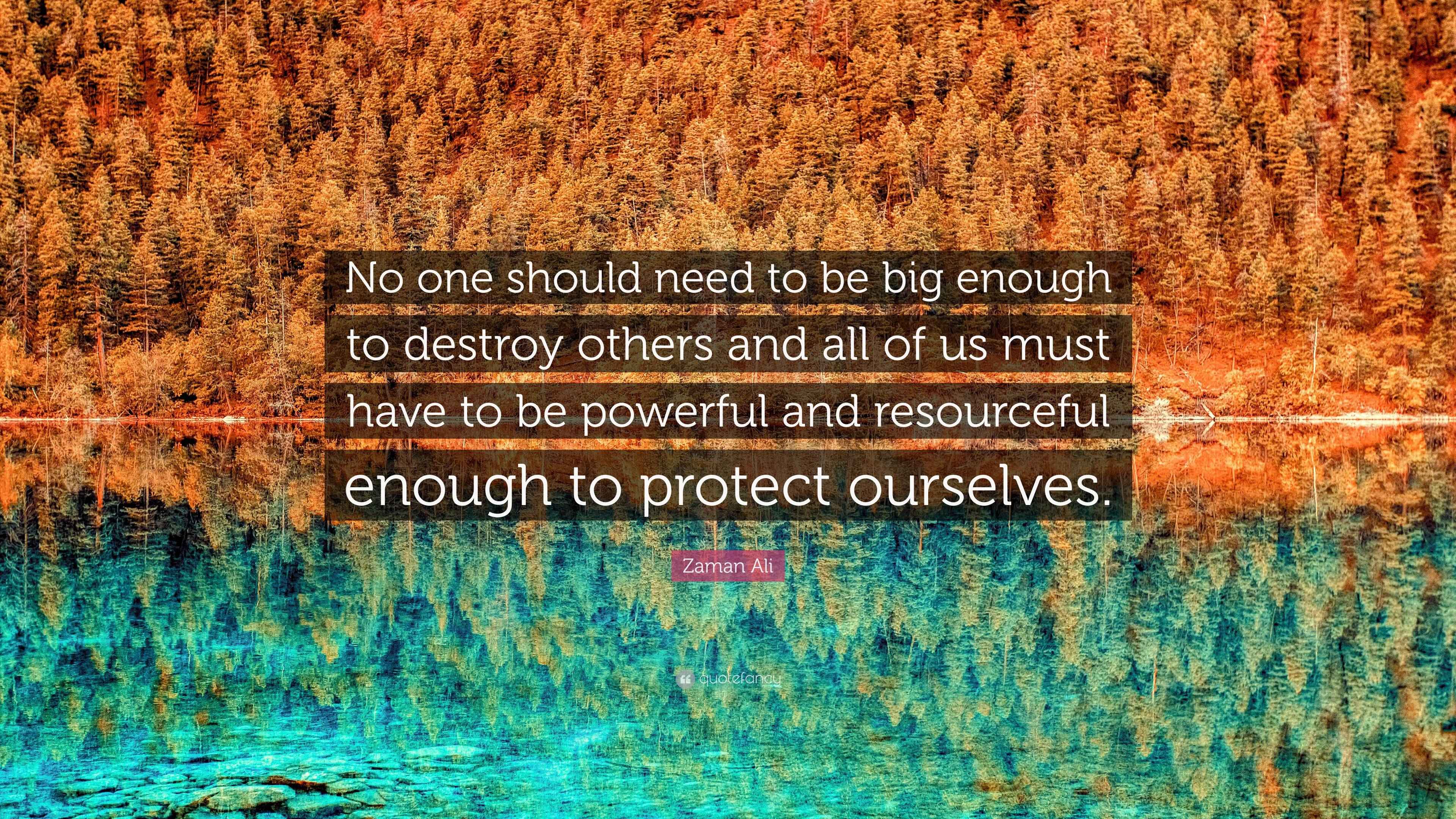 Zaman Ali Quote: “No one should need to be big enough to destroy others ...