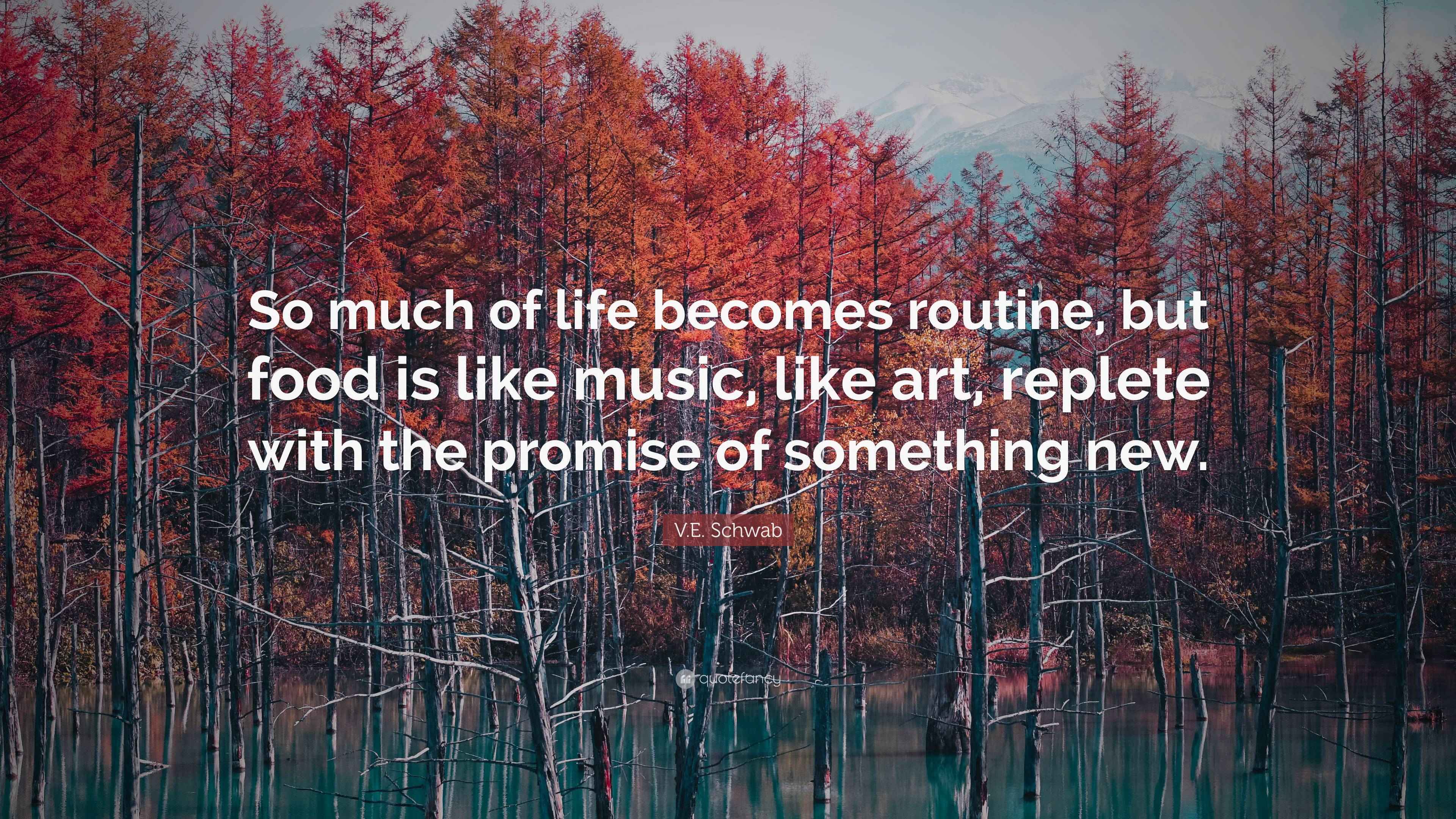 V.E. Schwab Quote: “So much of life becomes routine, but food is like ...