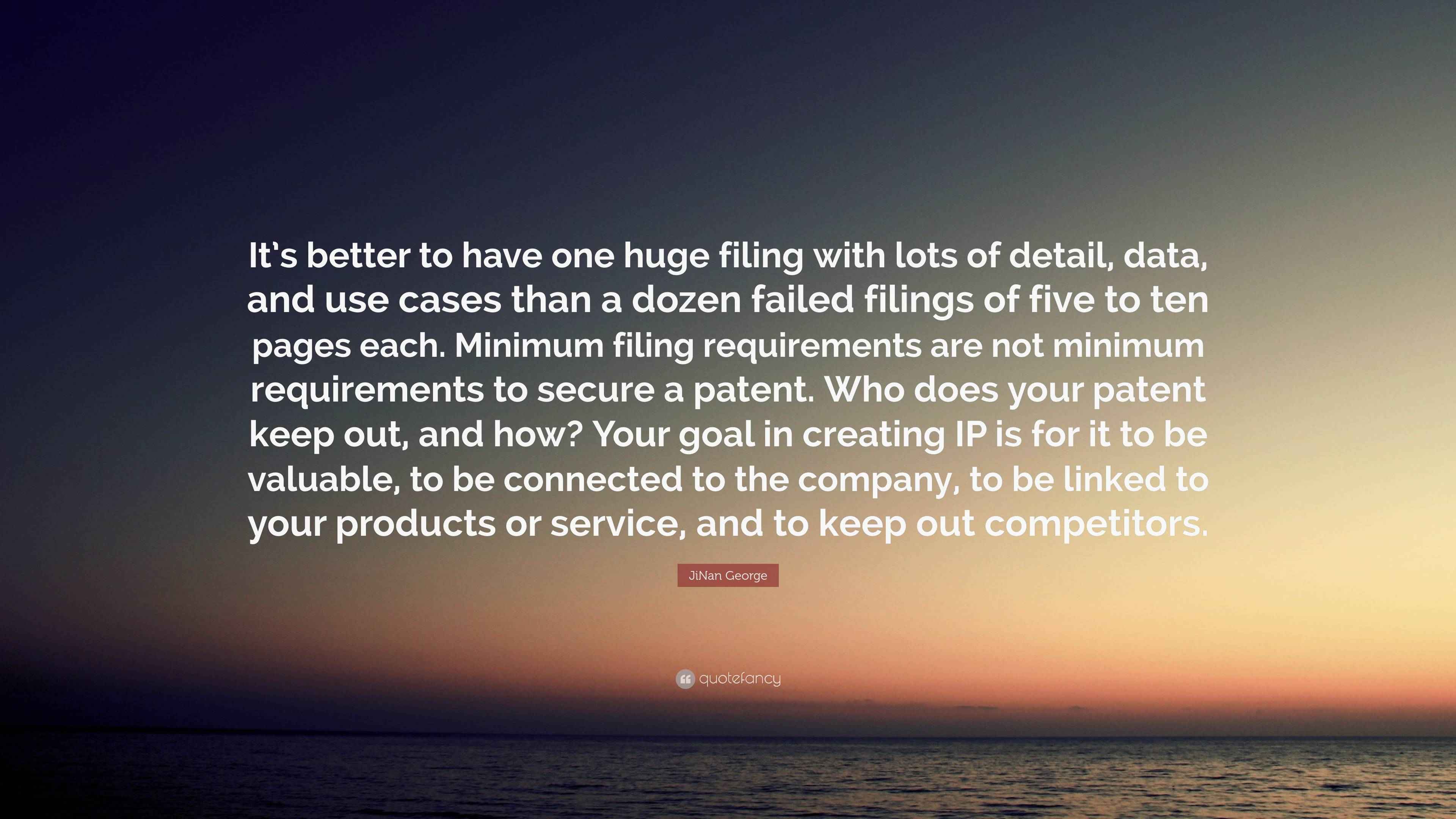 JiNan George Quote: “It’s better to have one huge filing with lots of ...