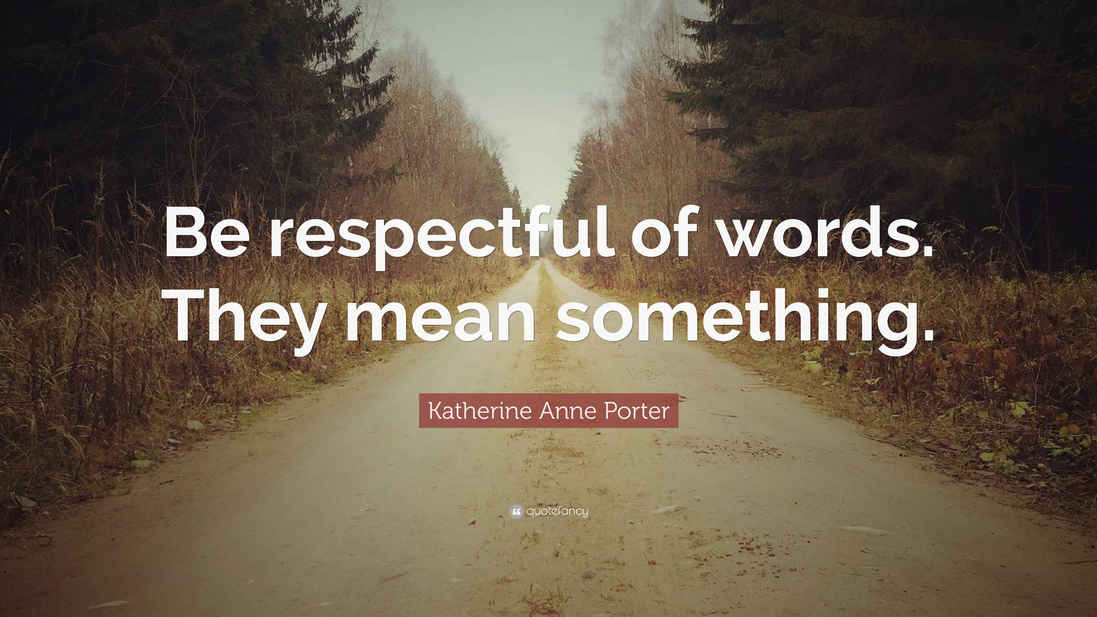 Katherine Anne Porter Quote: “Be respectful of words. They mean something.”