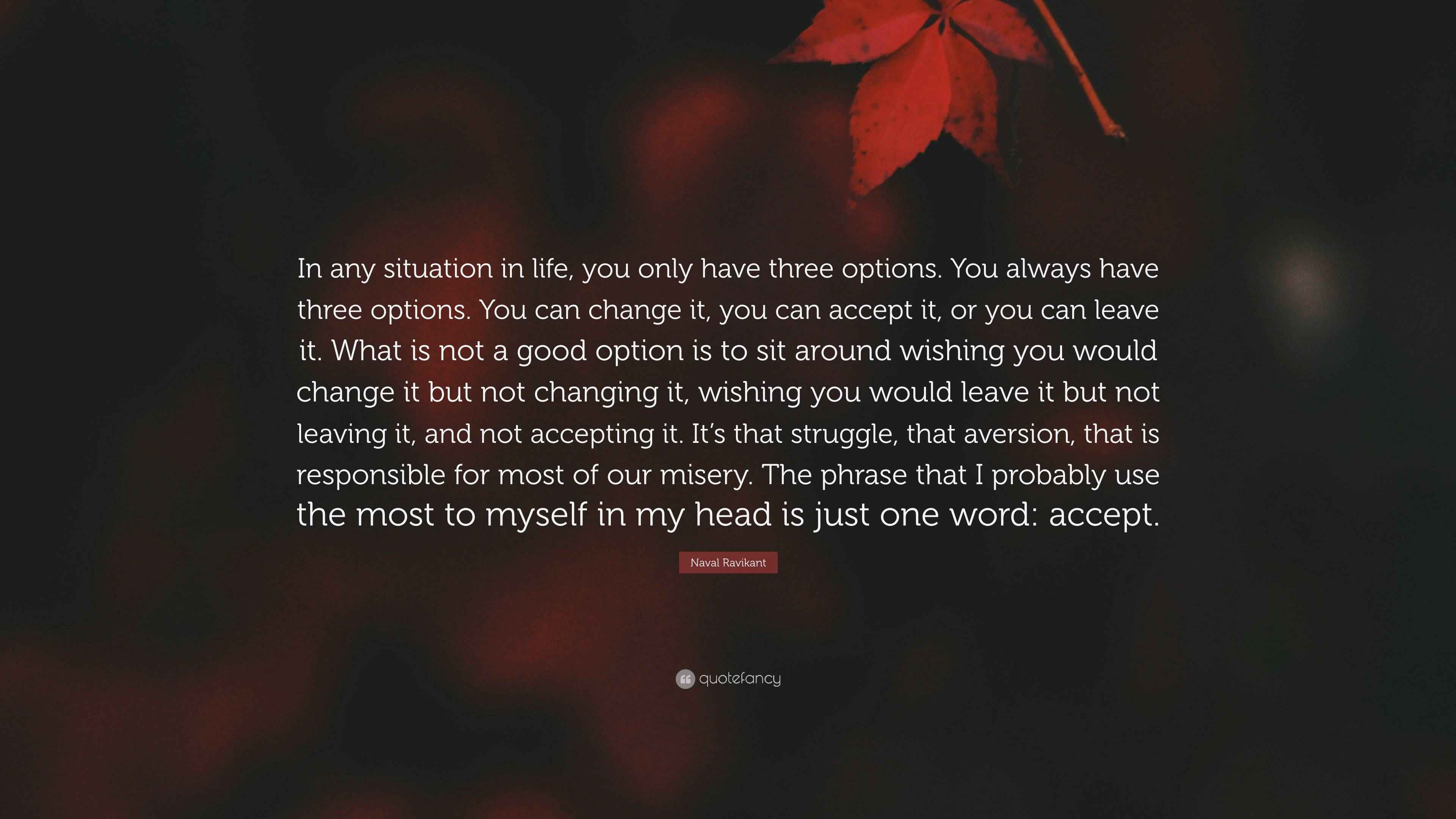 Naval Ravikant Quote: “In any situation in life, you only have three ...