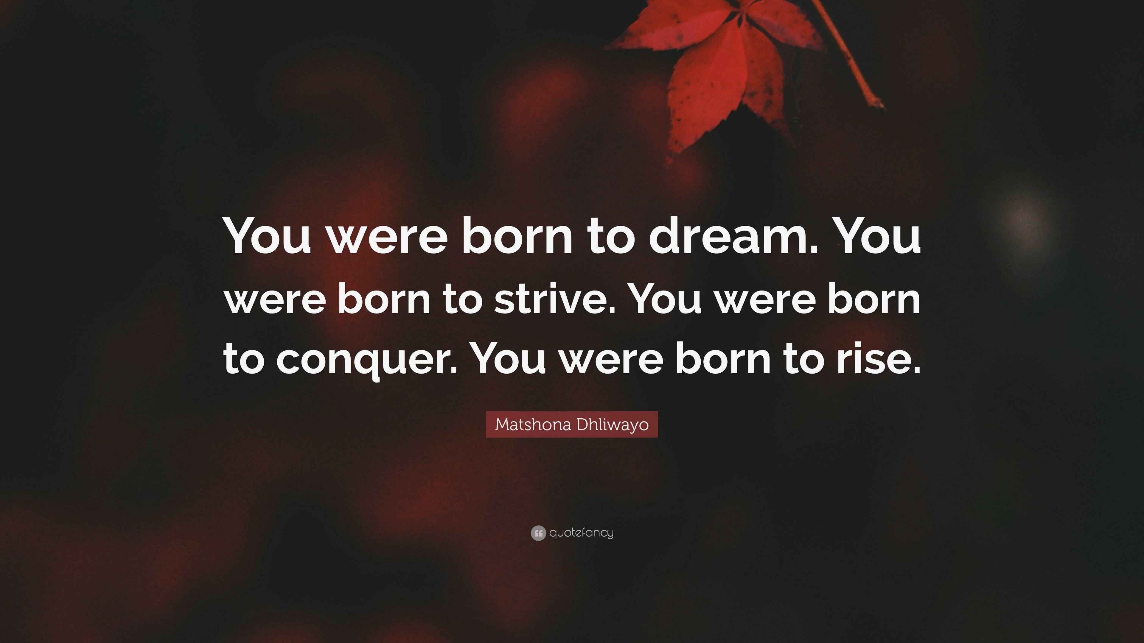 Matshona Dhliwayo Quote: “You were born to dream. You were born to ...