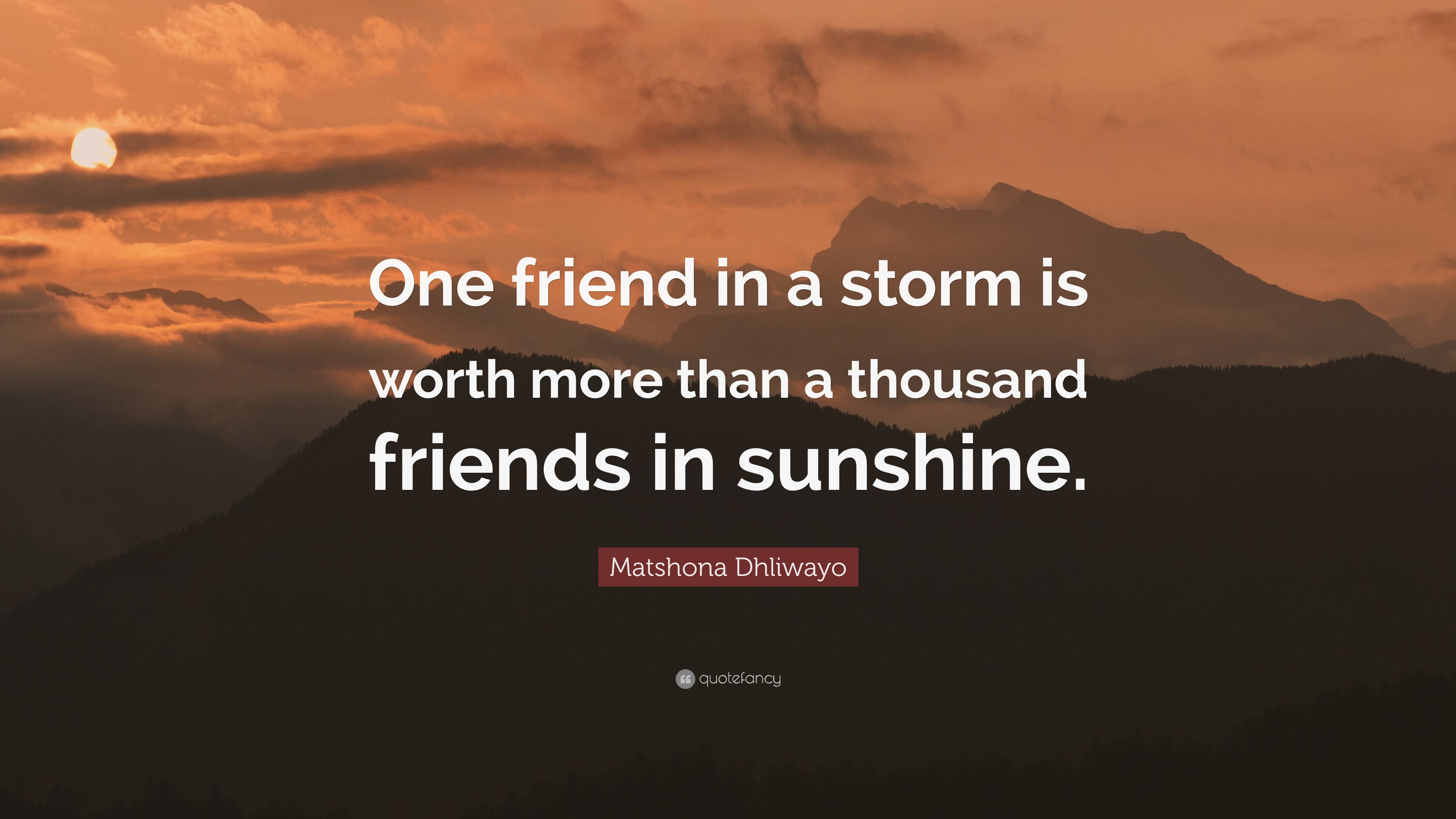Matshona Dhliwayo Quote: “One friend in a storm is worth more than a ...