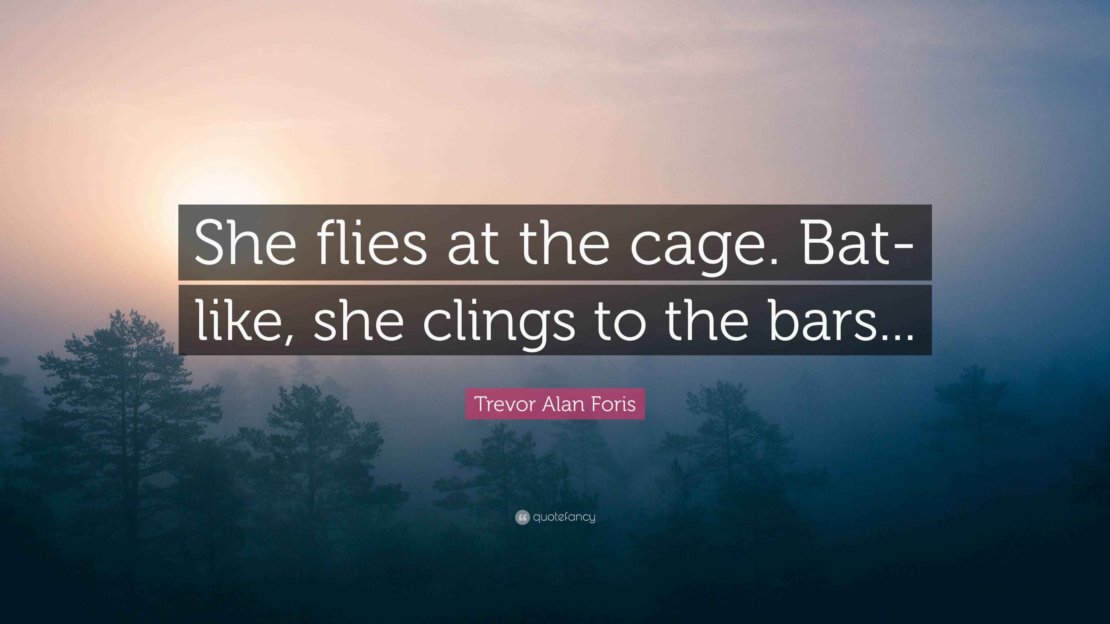 Trevor Alan Foris Quote: “She flies at the cage. Bat-like, she clings ...