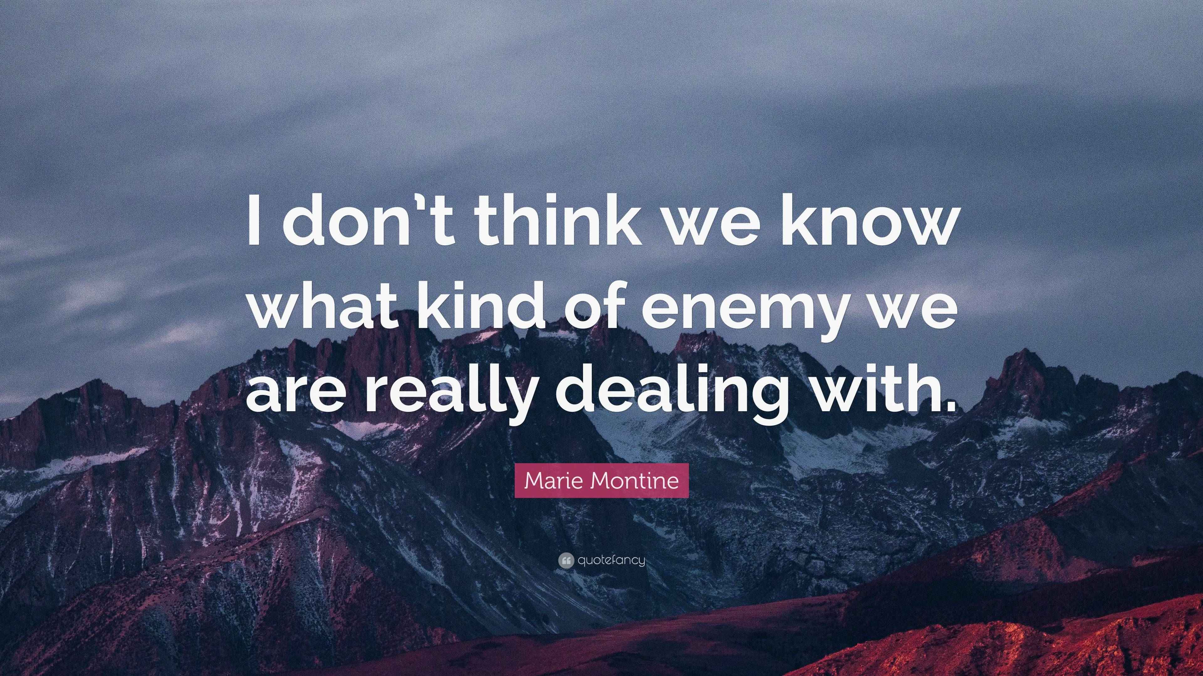 Marie Montine Quote: “I don’t think we know what kind of enemy we are ...
