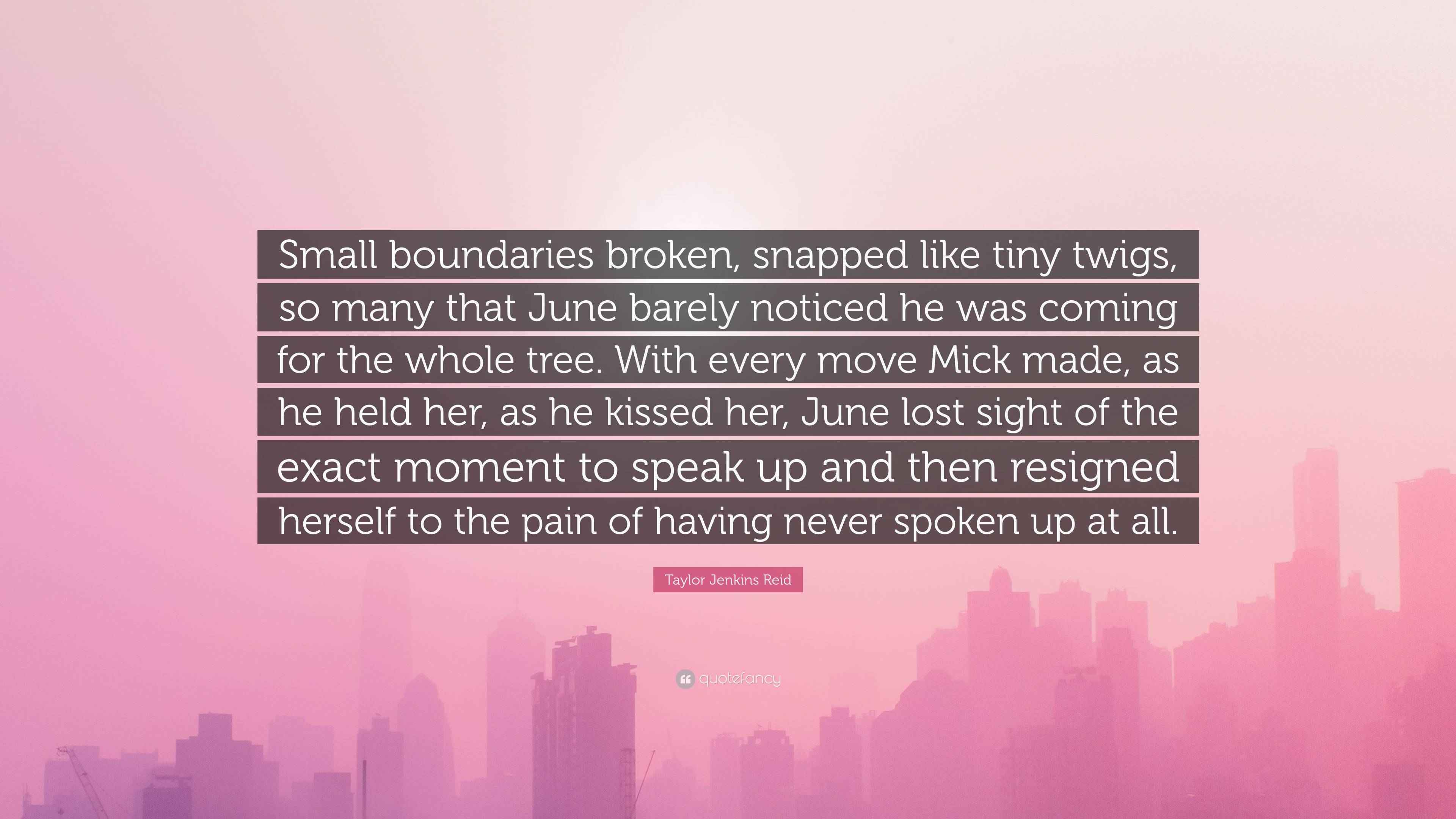 Taylor Jenkins Reid Quote: “Small boundaries broken, snapped like tiny twigs, so many that June ...