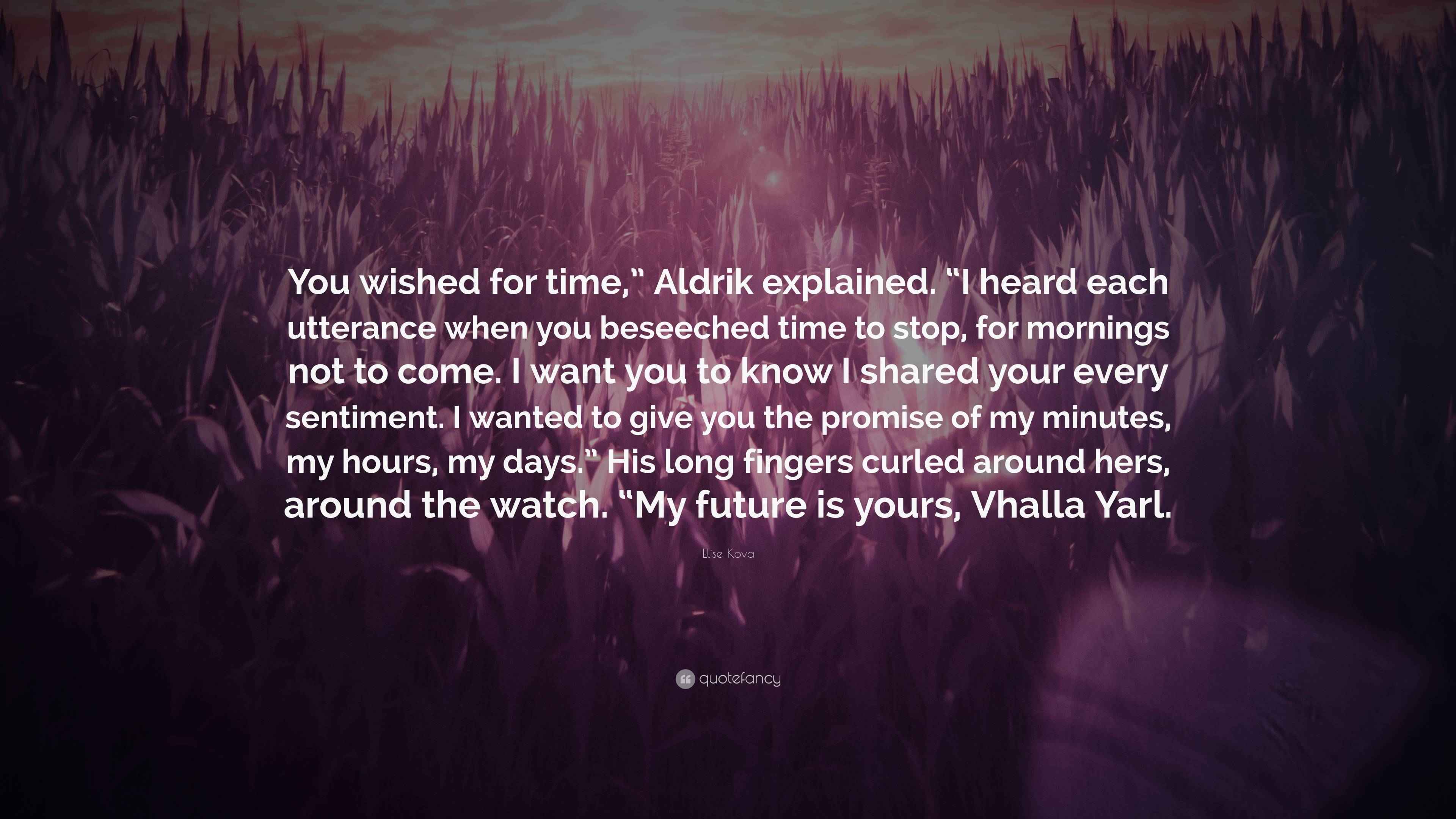 Elise Kova Quote: “You wished for time,” Aldrik explained. “I heard ...