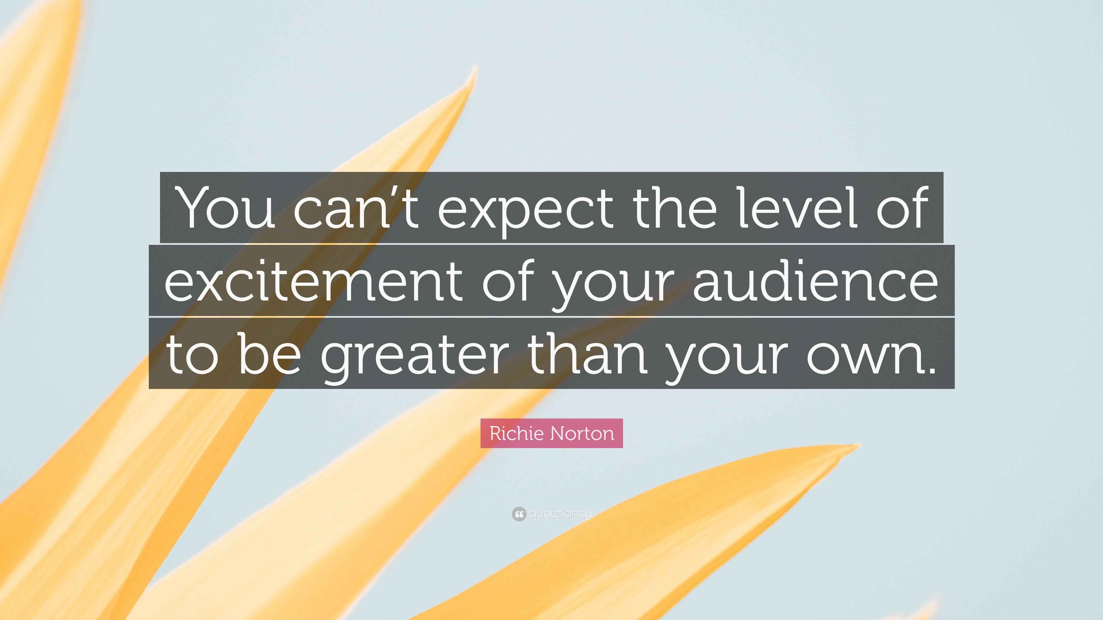 Richie Norton Quote: “You can’t expect the level of excitement of your ...