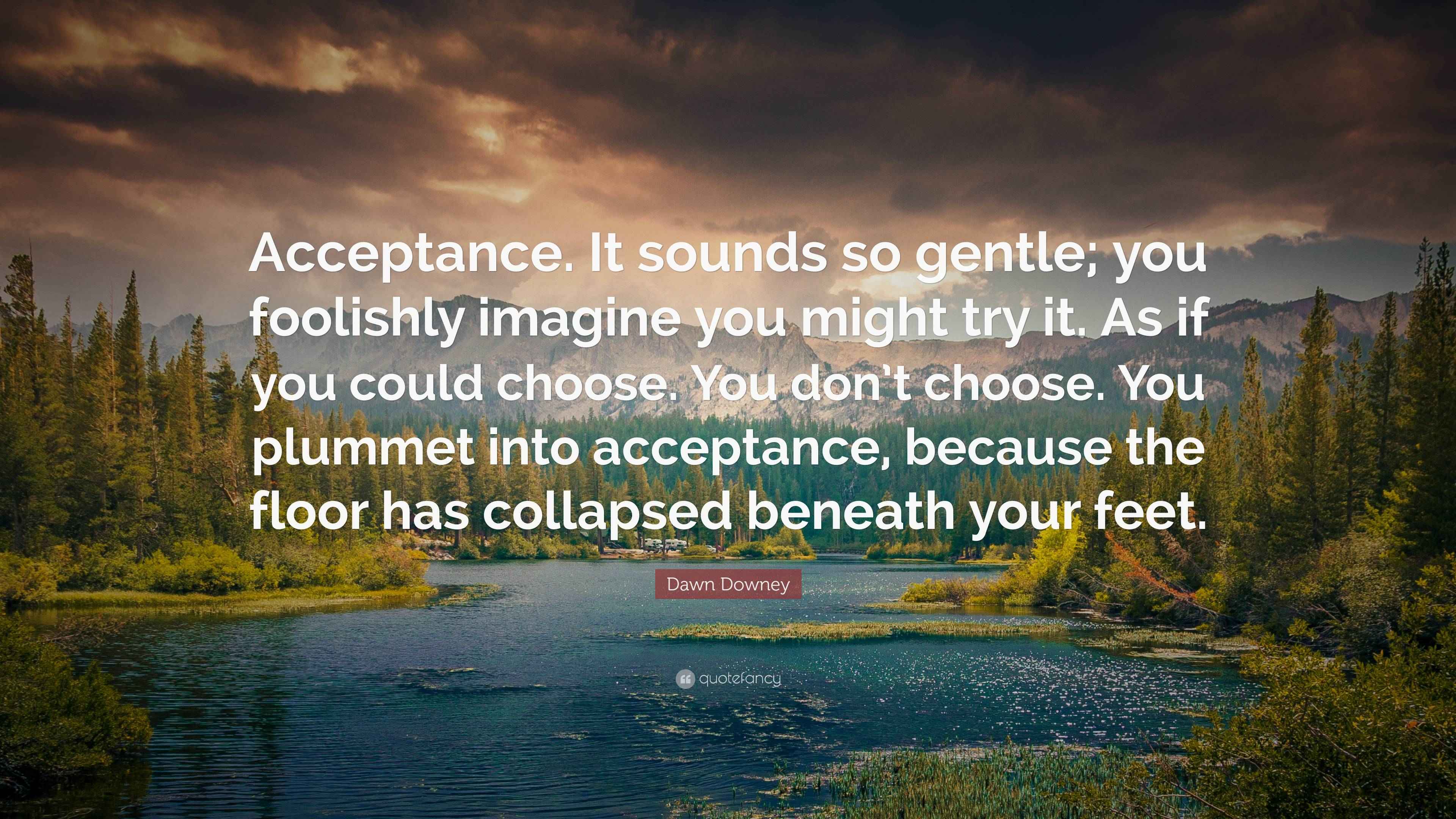 Dawn Downey Quote: “Acceptance. It sounds so gentle; you foolishly ...
