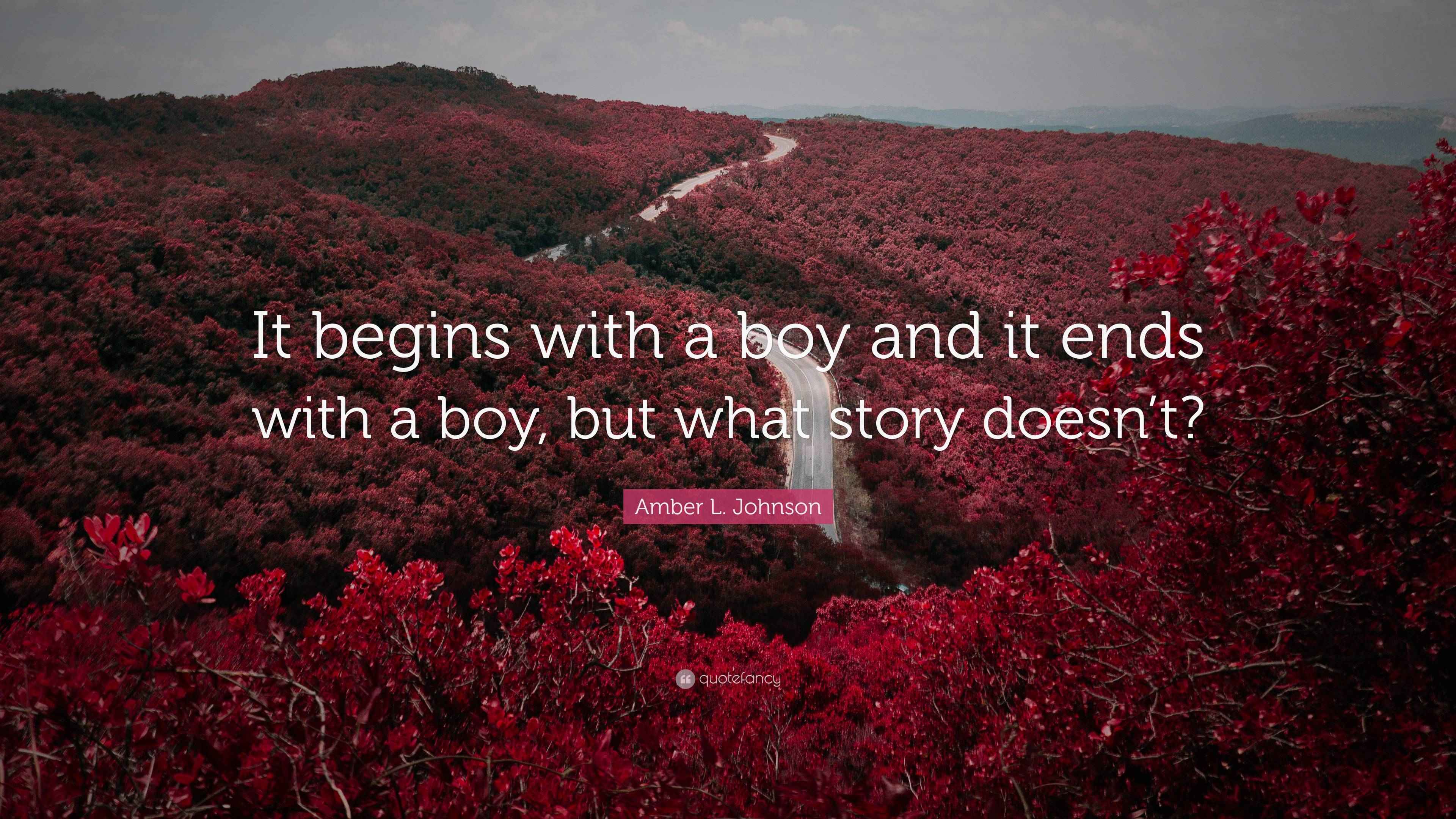 Amber L. Johnson Quote: “It begins with a boy and it ends with a boy ...