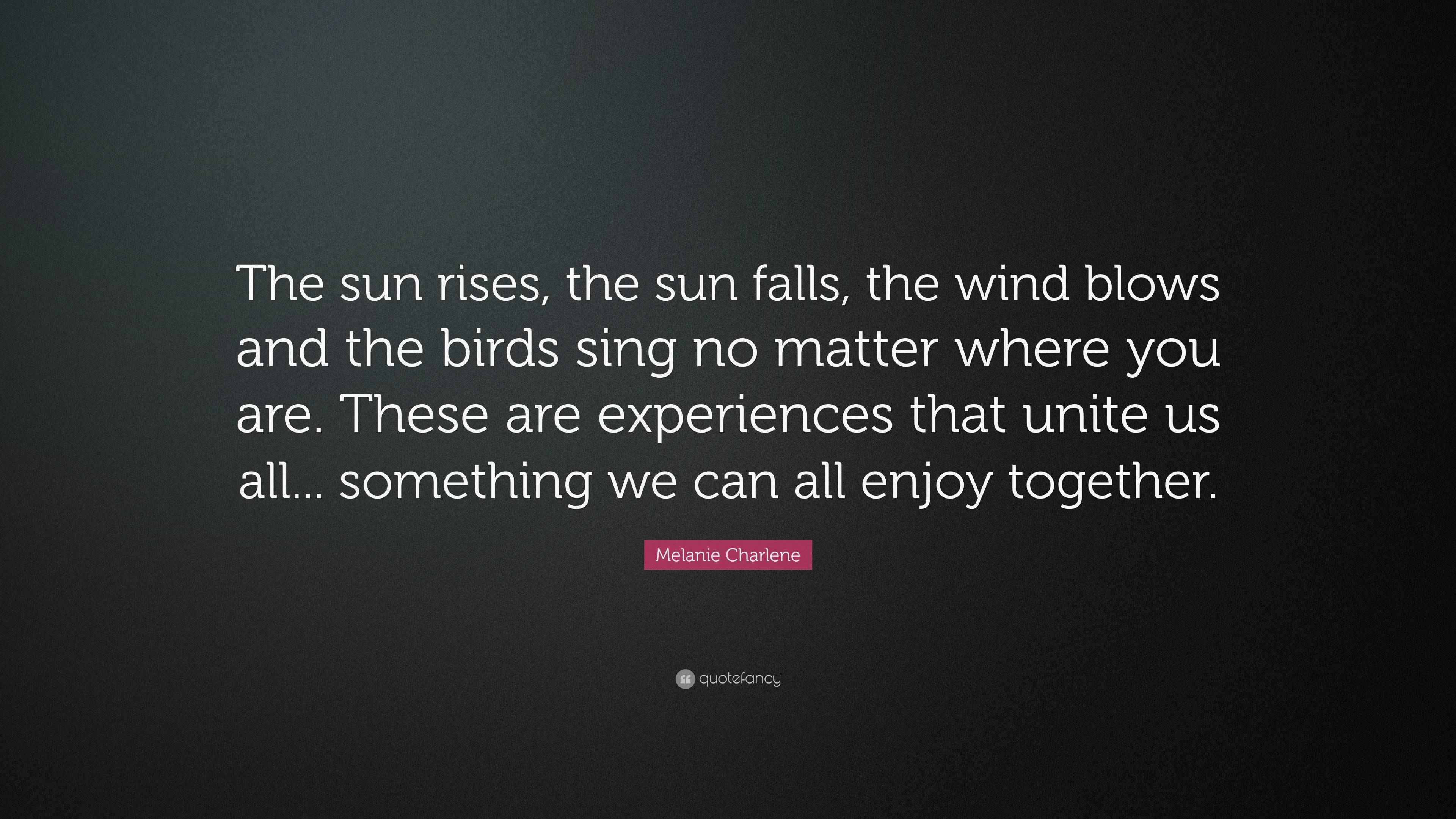 Melanie Charlene Quote: “The sun rises, the sun falls, the wind blows ...