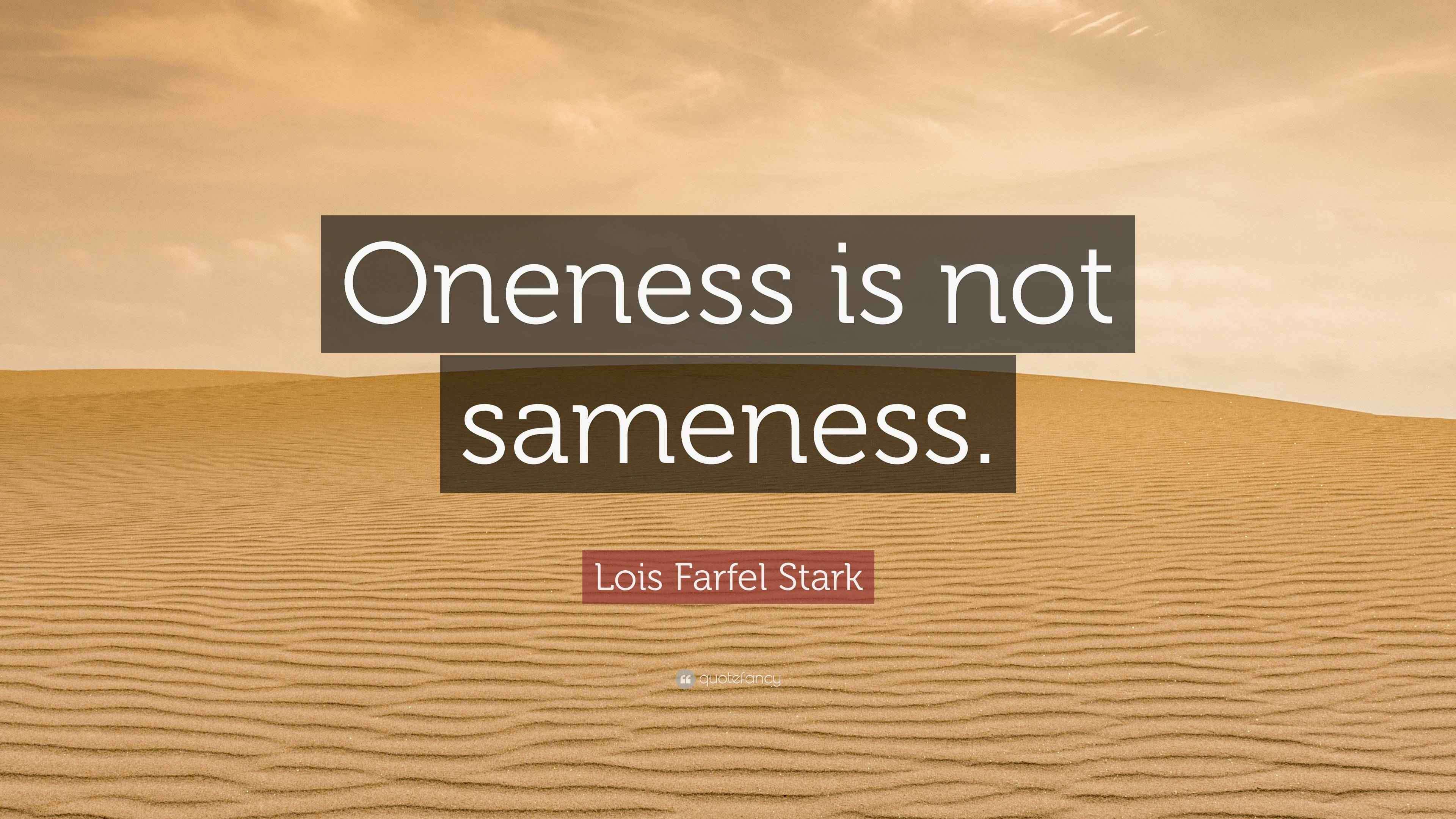 Lois Farfel Stark Quote: “Oneness is not sameness.”