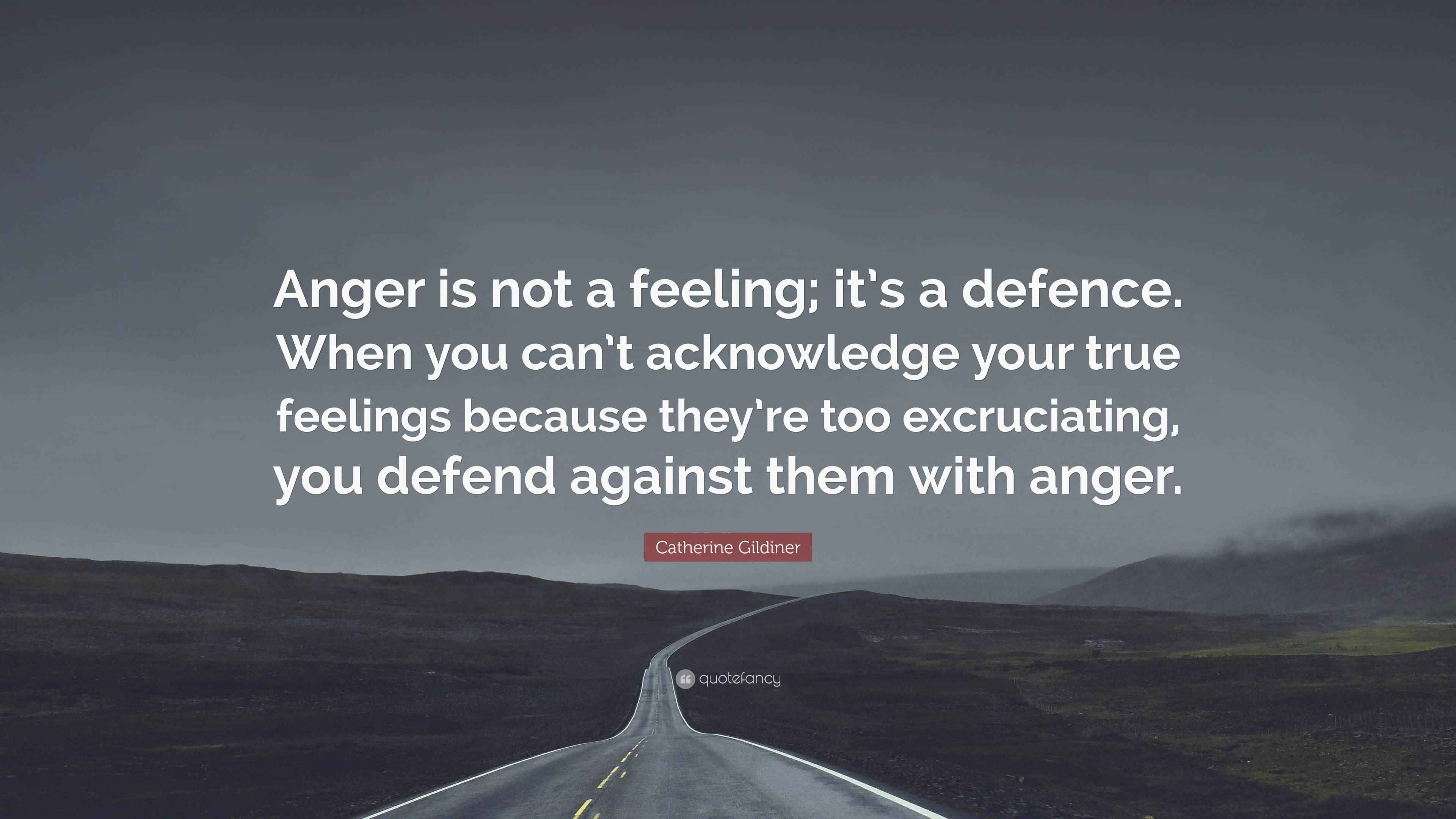 Catherine Gildiner Quote: “Anger is not a feeling; it’s a defence. When ...