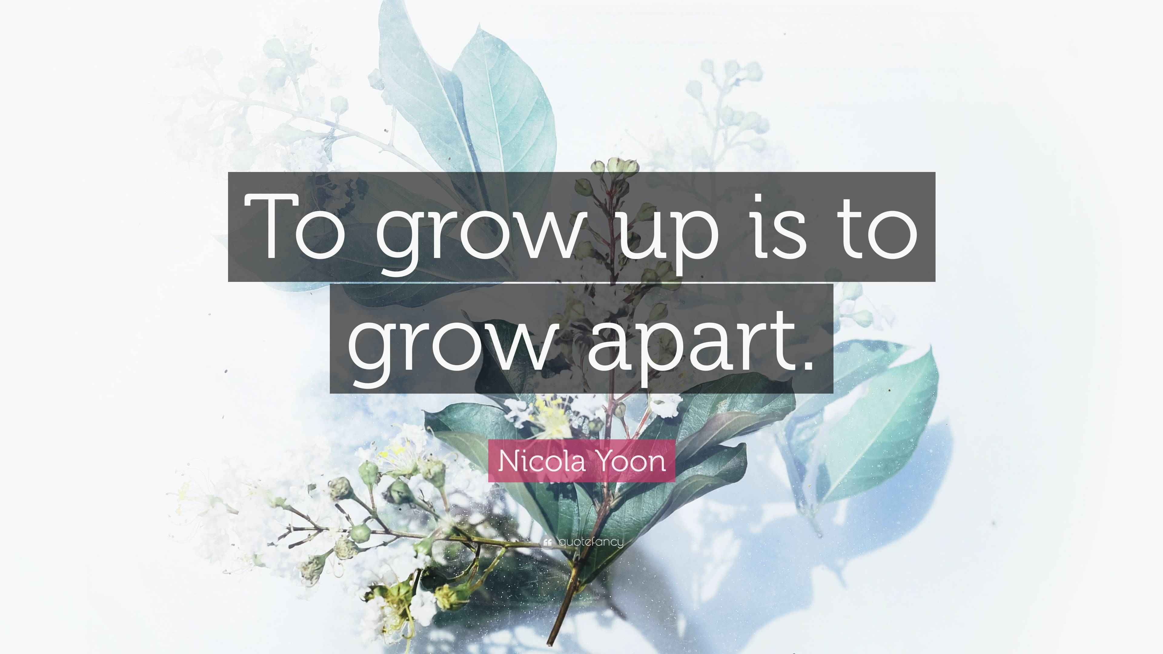 Nicola Yoon Quote: “To grow up is to grow apart.”