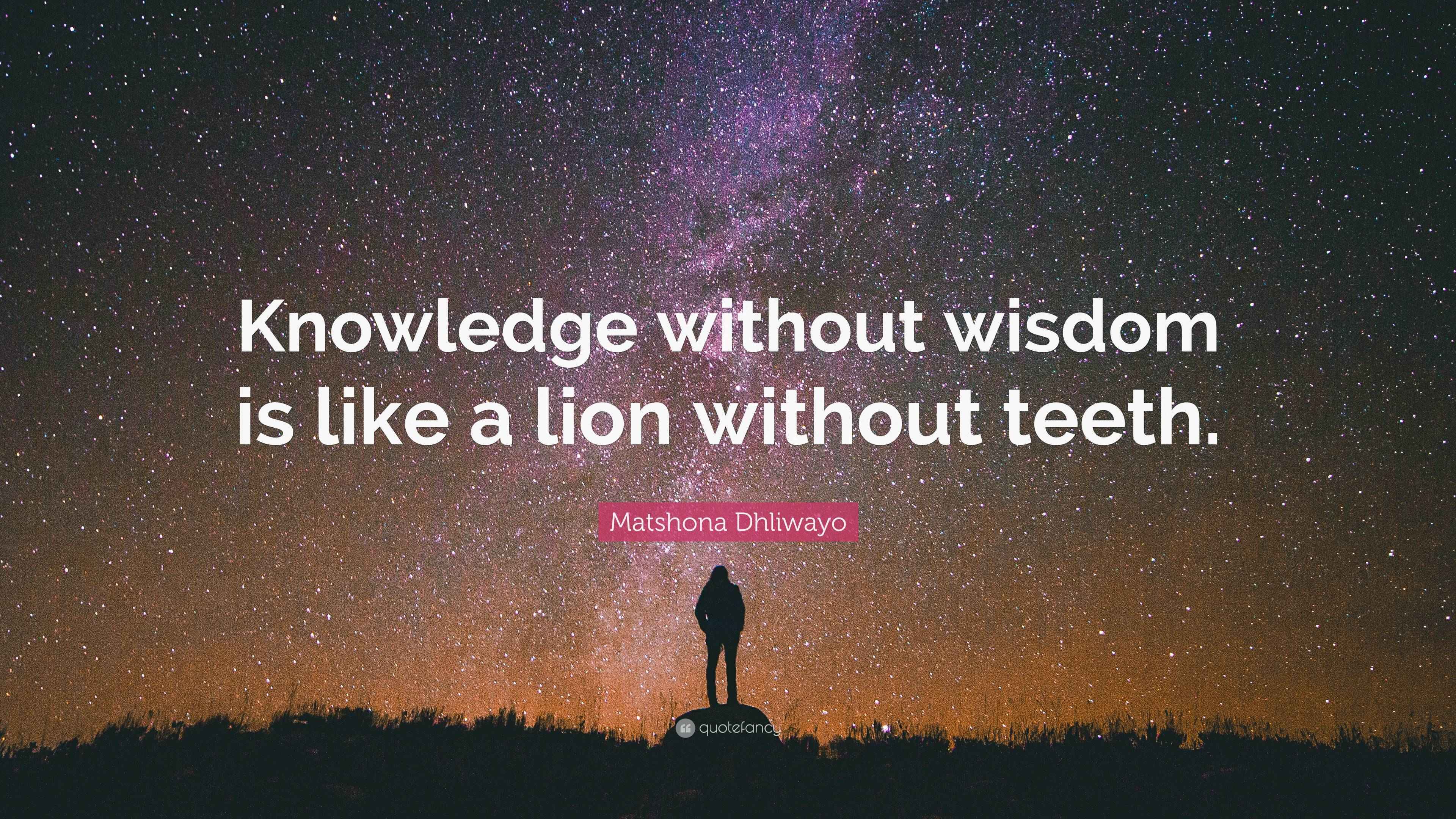 Matshona Dhliwayo Quote: “Knowledge without wisdom is like a lion ...