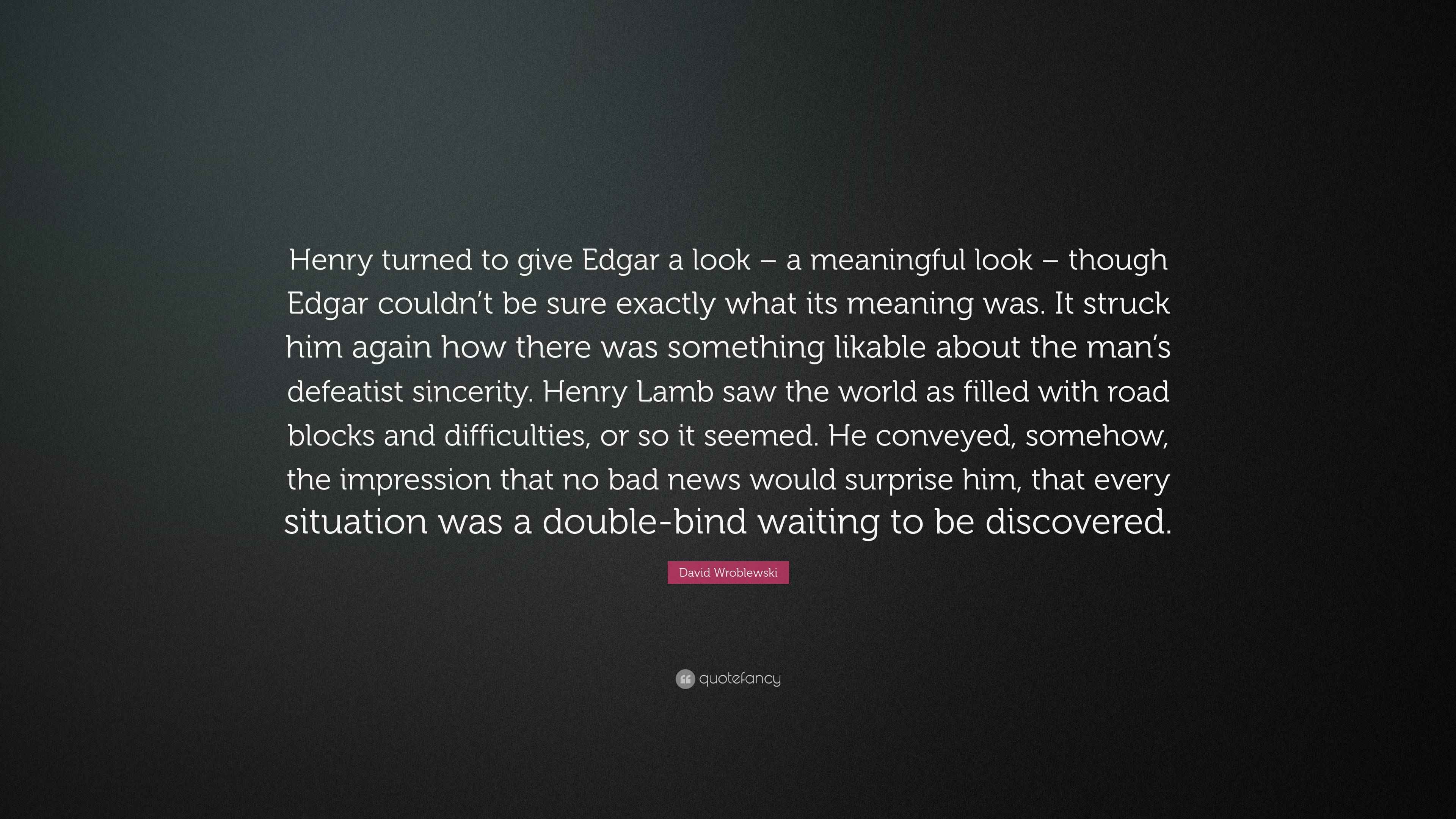 David Wroblewski Quote: “Henry turned to give Edgar a look – a ...