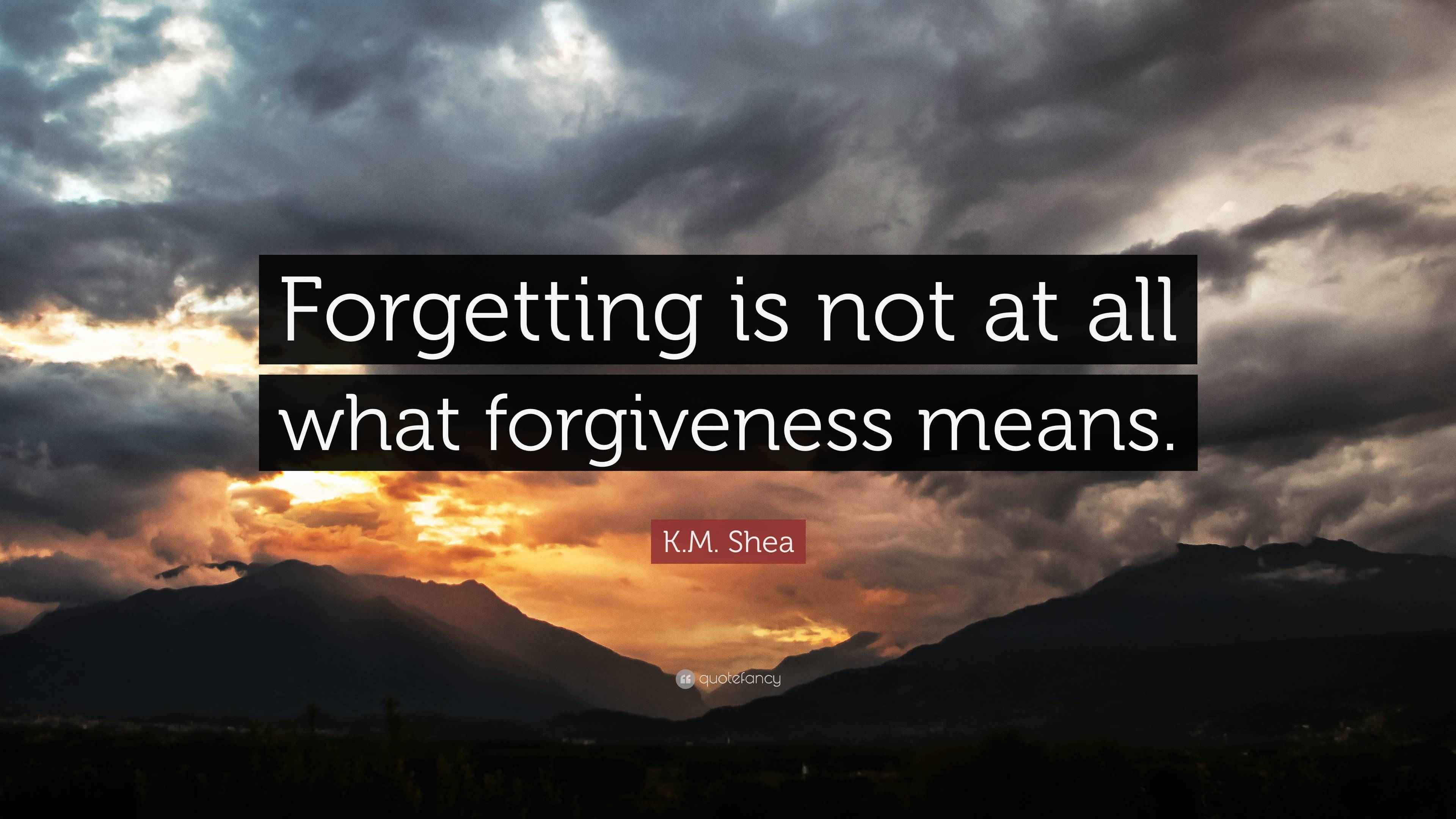 K.M. Shea Quote: “Forgetting is not at all what forgiveness means.”