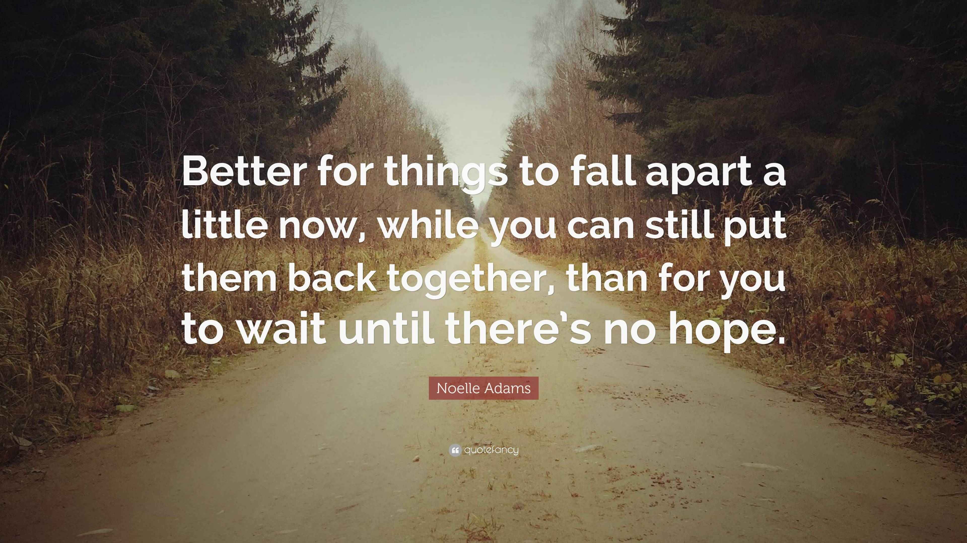 Noelle Adams Quote: “Better for things to fall apart a little now ...
