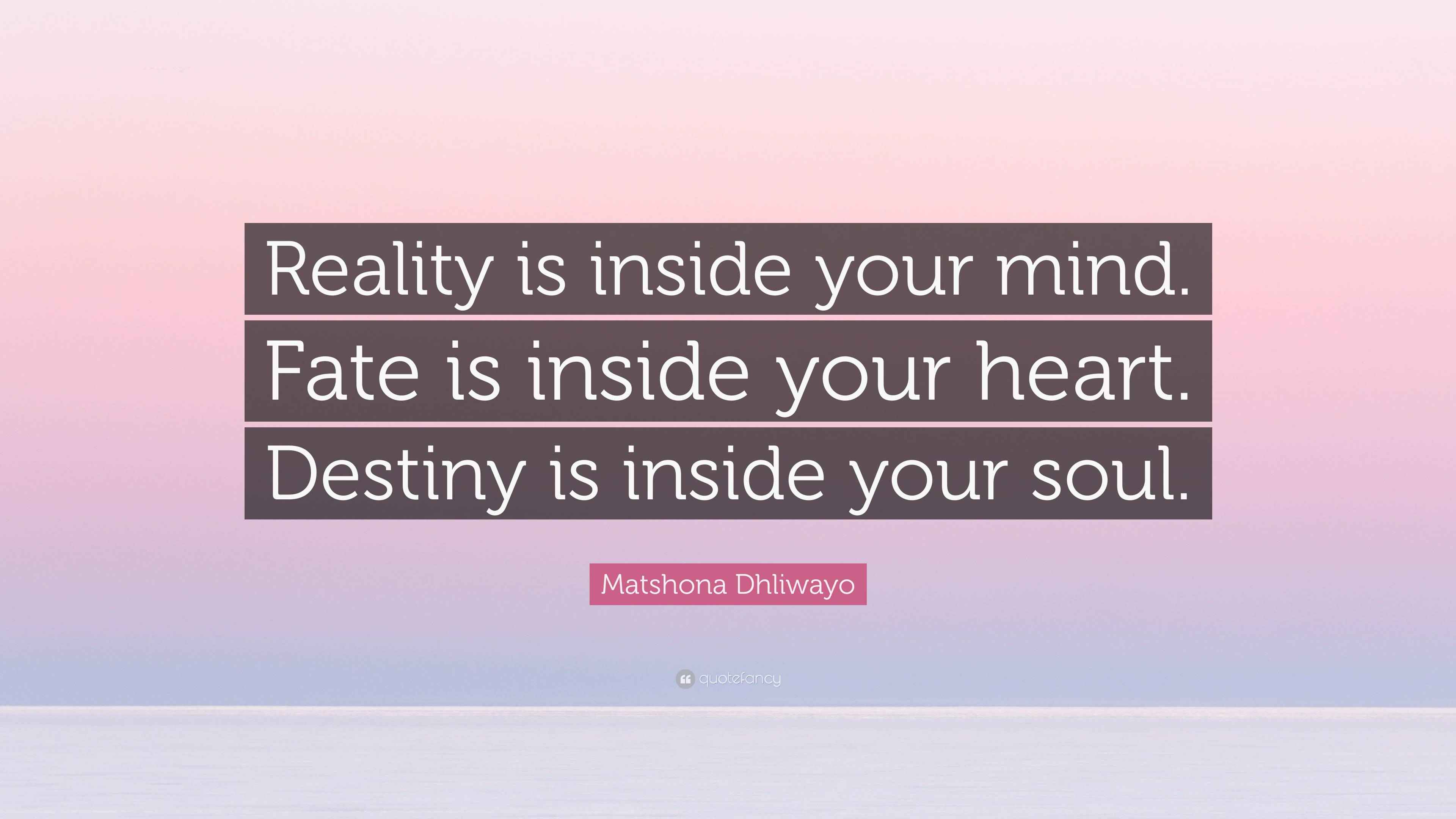 Matshona Dhliwayo Quote: “Reality is inside your mind. Fate is inside ...