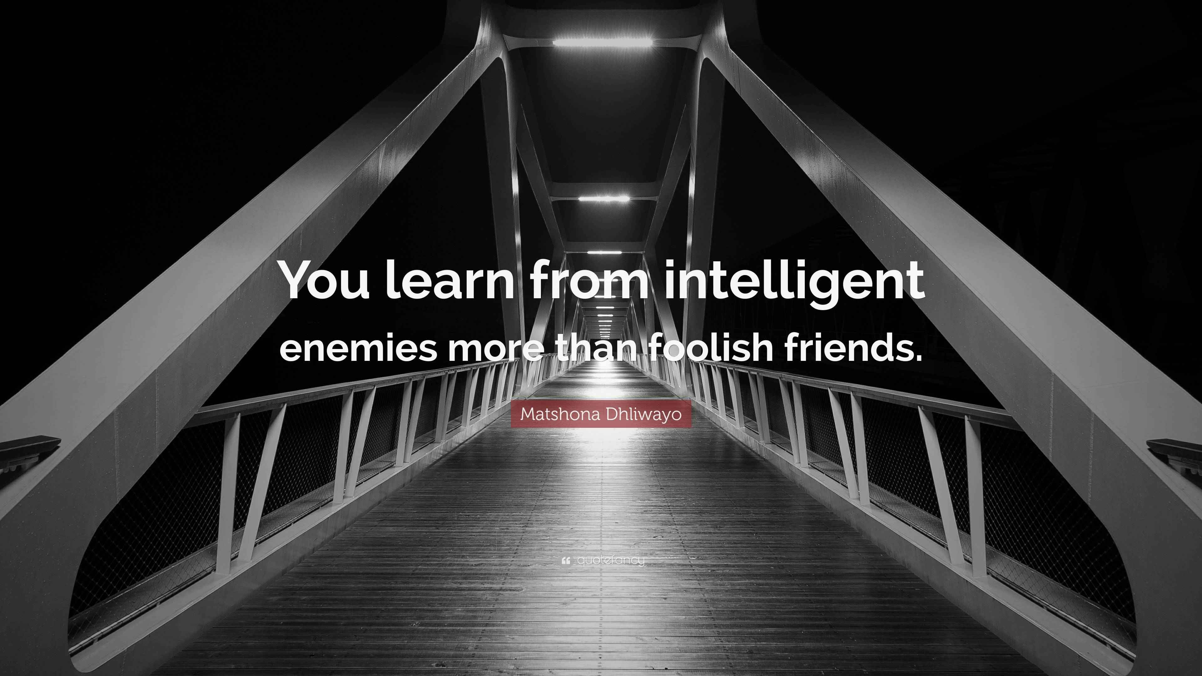 Matshona Dhliwayo Quote: “You learn from intelligent enemies more than ...