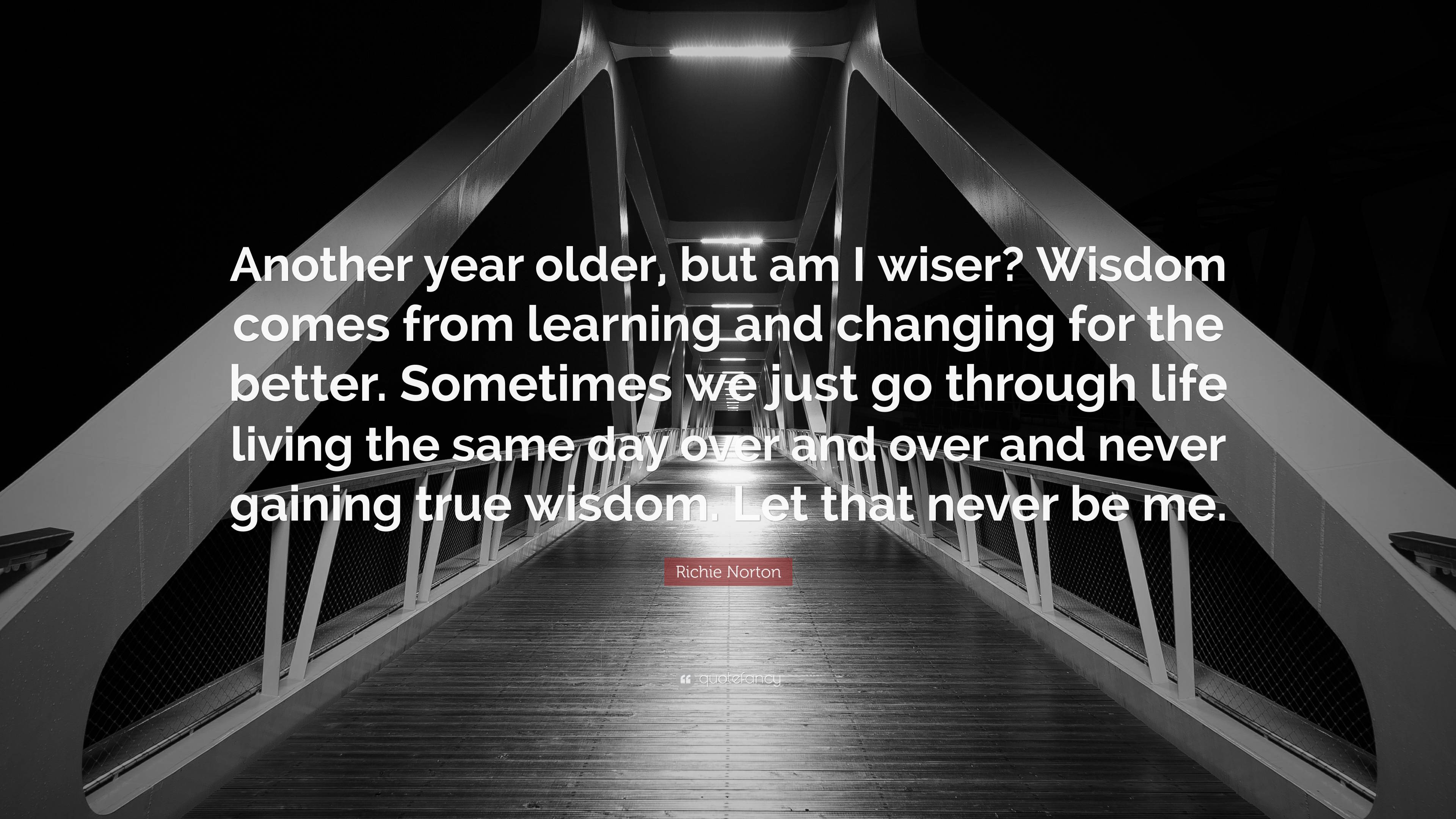 Richie Norton Quote: “Another year older, but am I wiser? Wisdom comes ...