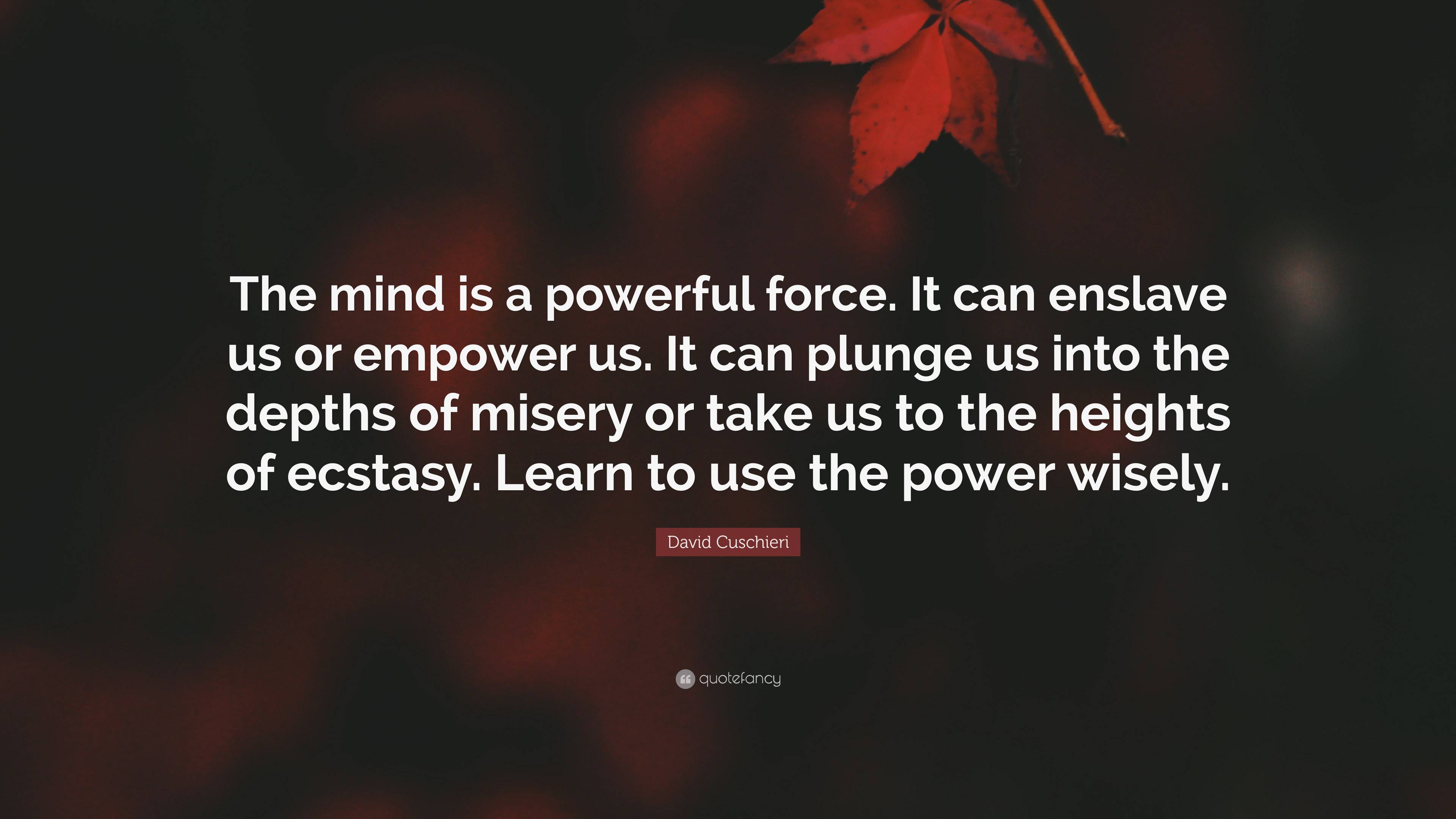 David Cuschieri Quote: “The mind is a powerful force. It can enslave us ...