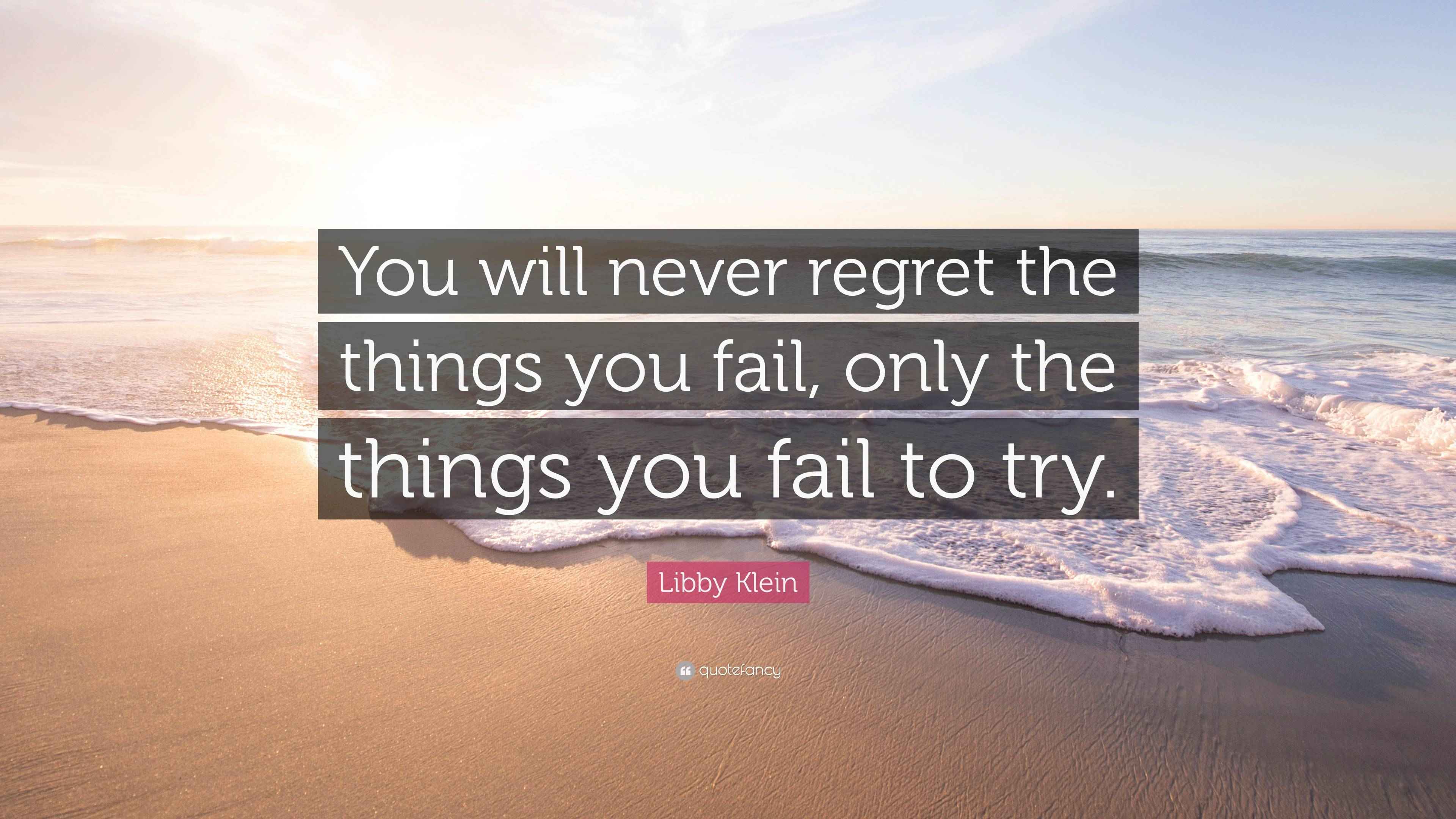 Libby Klein Quote: “You will never regret the things you fail, only the ...