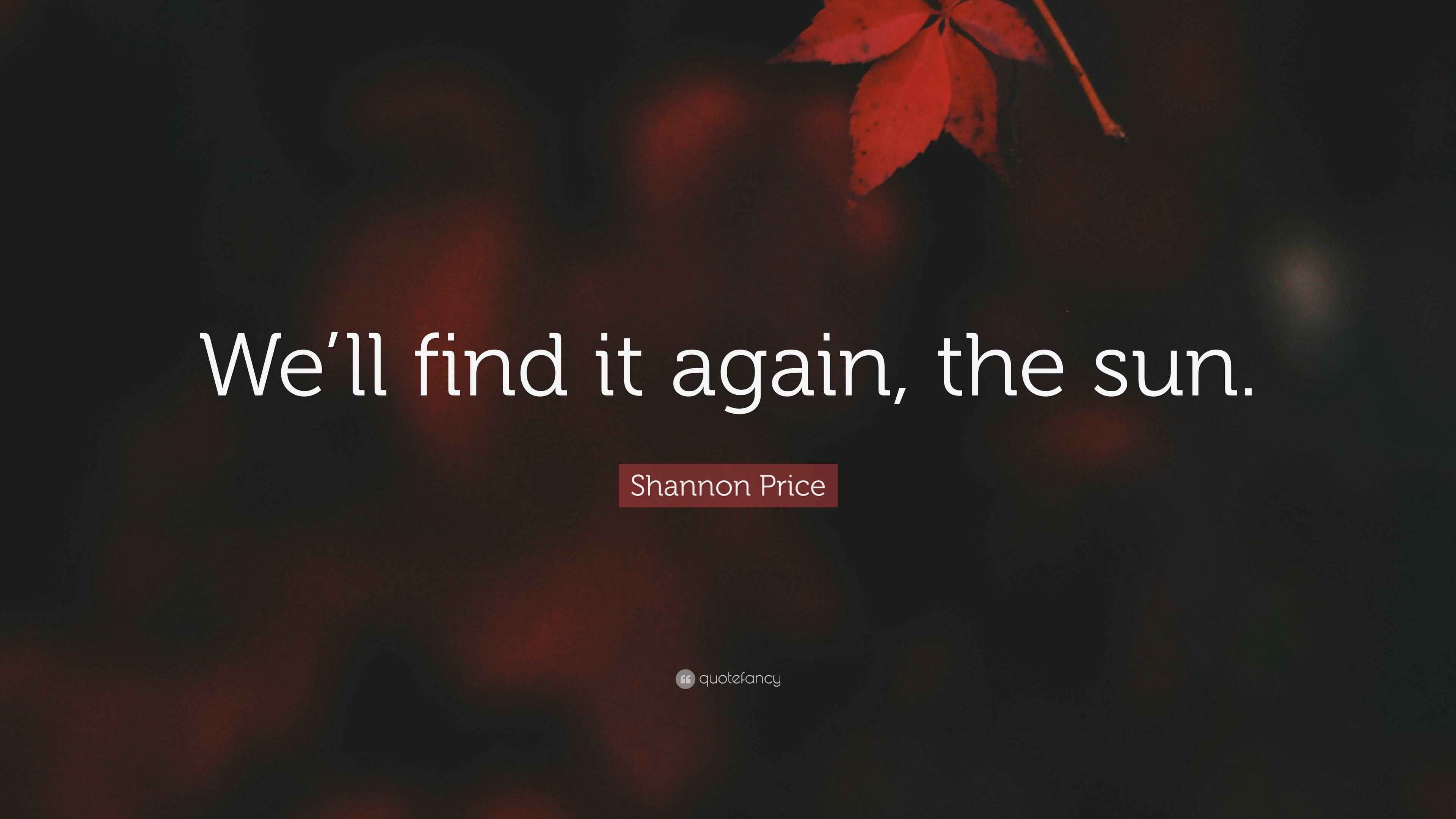 Shannon Price Quote: “We’ll find it again, the sun.”