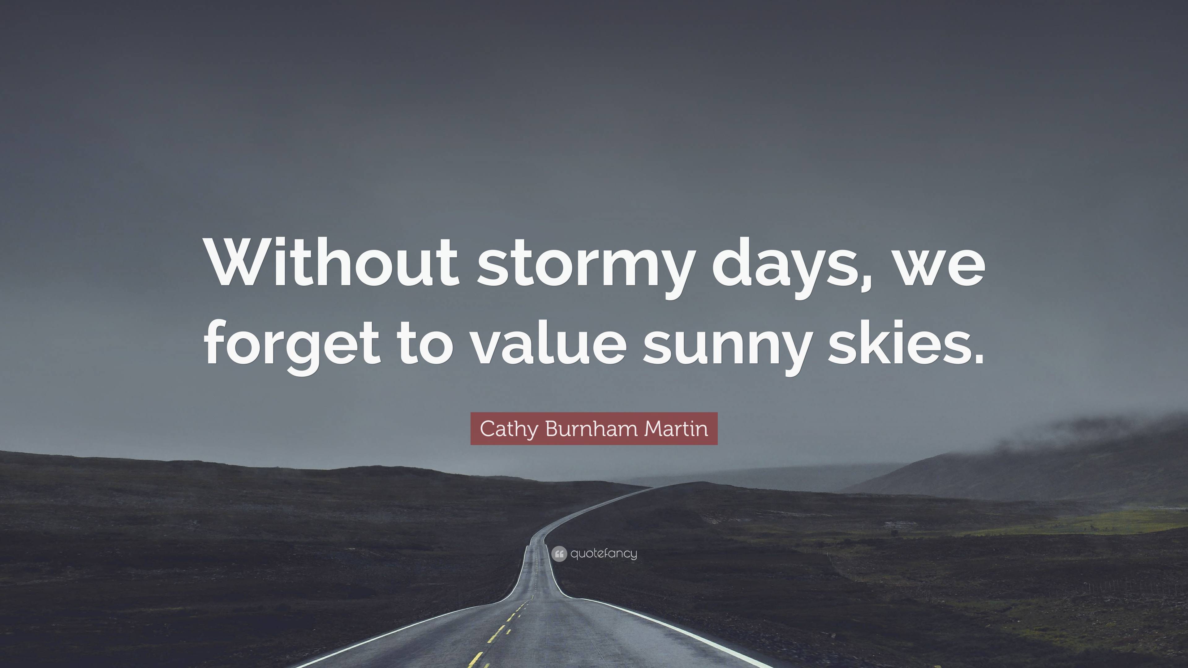 Cathy Burnham Martin Quote: “Without stormy days, we forget to value ...