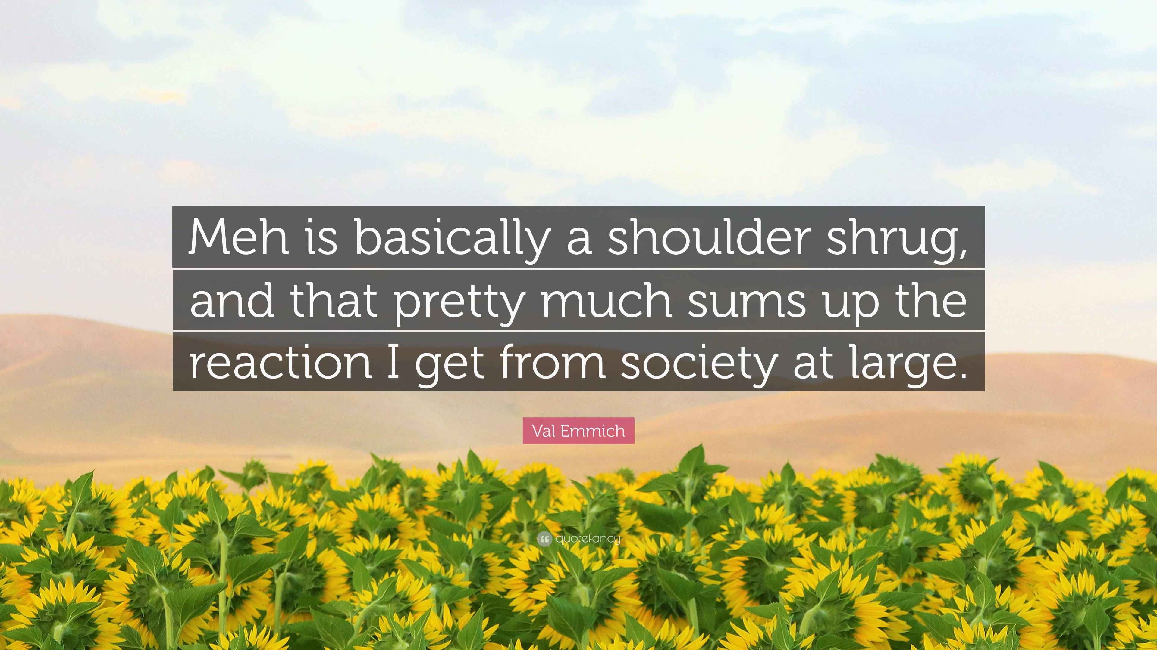 Val Emmich Quote: “Meh is basically a shoulder shrug, and that pretty ...