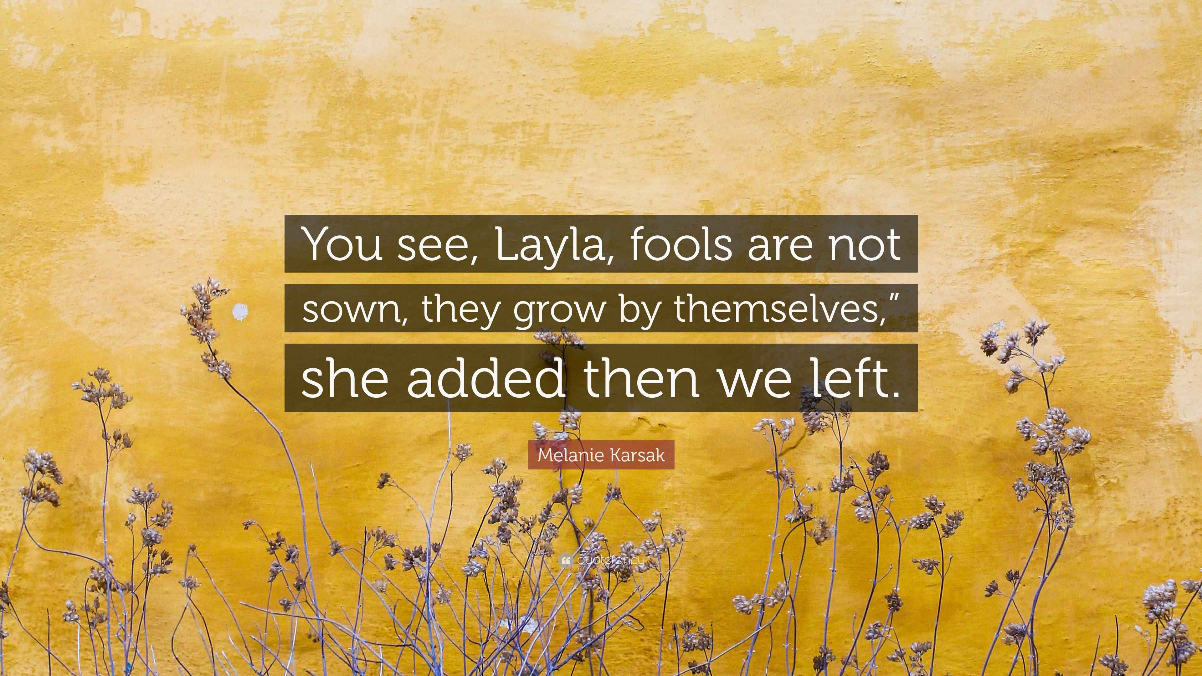 Melanie Karsak Quote: “You see, Layla, fools are not sown, they grow by ...