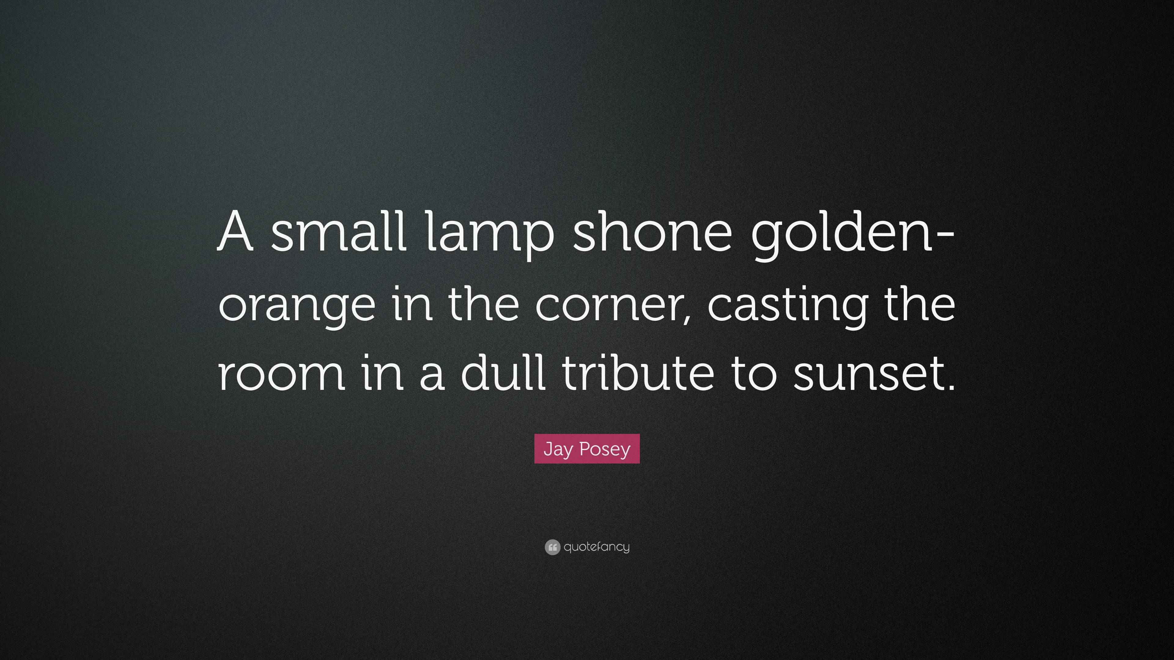 Jay Posey Quote: “A small lamp shone golden-orange in the corner ...