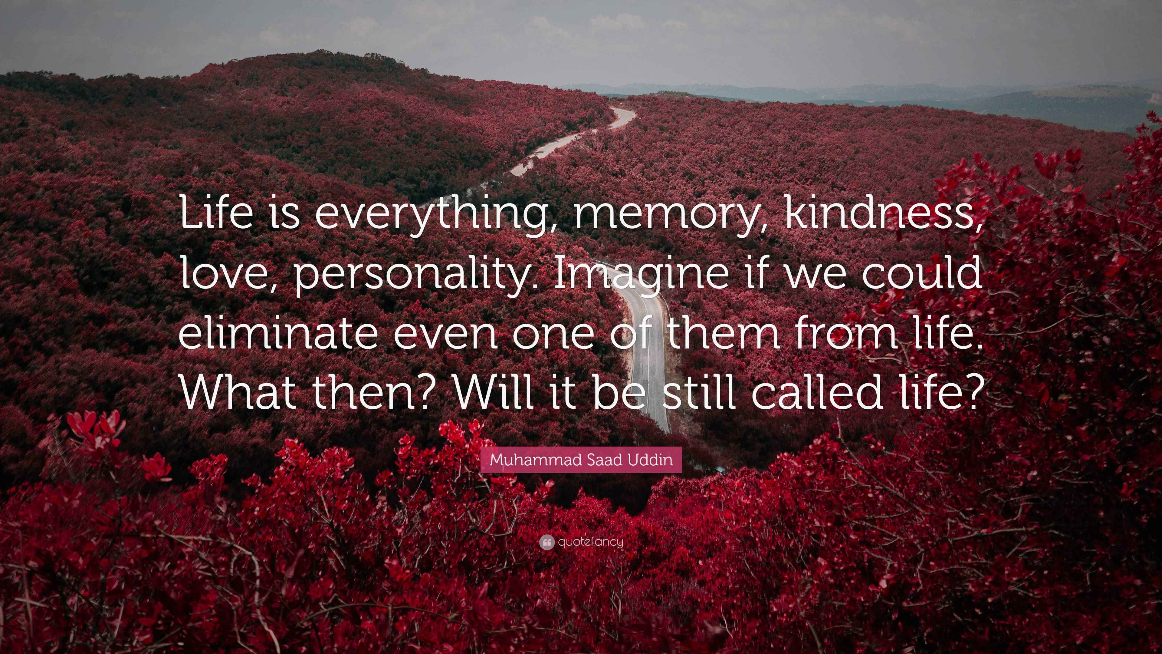Muhammad Saad Uddin Quote: “Life is everything, memory, kindness, love ...